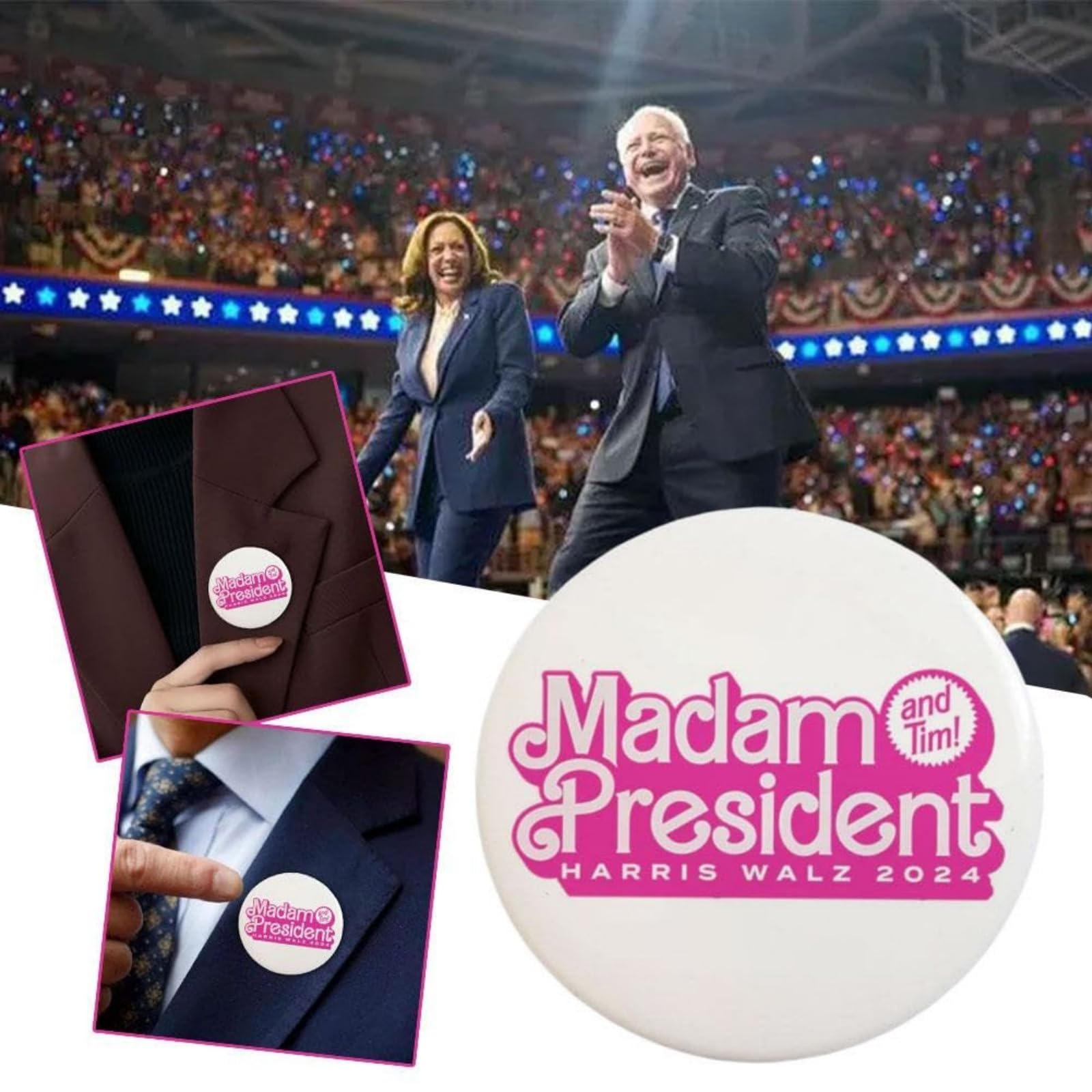 Kamala Harris Waltz 2024 Button Pins,Kamala Harris Tim Waltz 2024 President Election Round Buttons Badge for supporter, Kamala 2024 new cute Pin, exquisite Kamala Harris lapel pins(5pcs) (Pink)