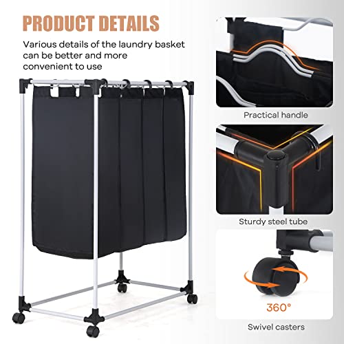 Laundry Sorter,Rolling Laundry Hamper 4-Bag Laundry Sorter Cart with Wheels 4 Removable Bags for Clothes Storage Lightweight Black