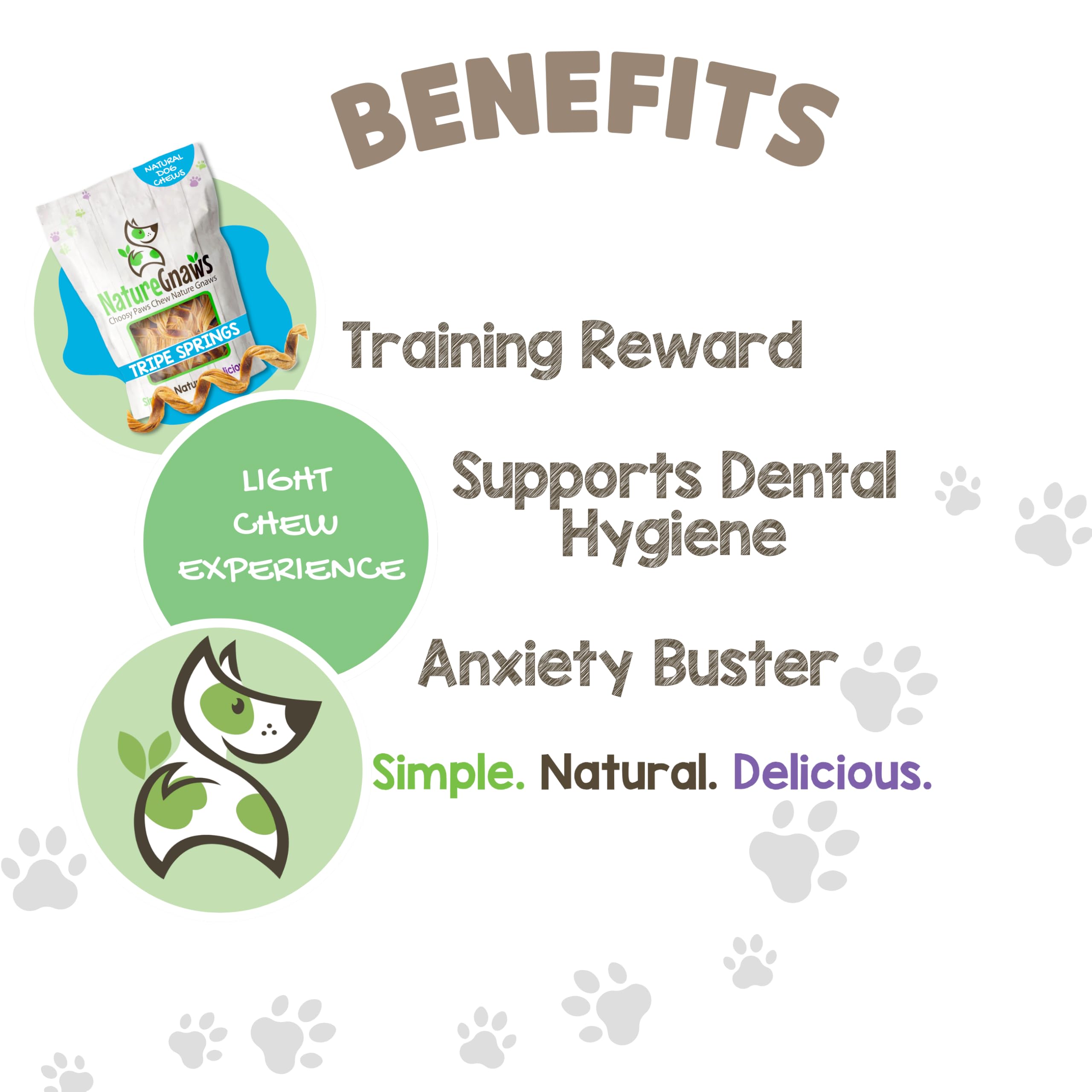 Nature Gnaws Tripe Twist Springs for Dogs - Premium Natural Beef Dog Treats - Simple Single Ingredient Crunchy Dog Chews - Training Reward - 8 Inch 10 Count