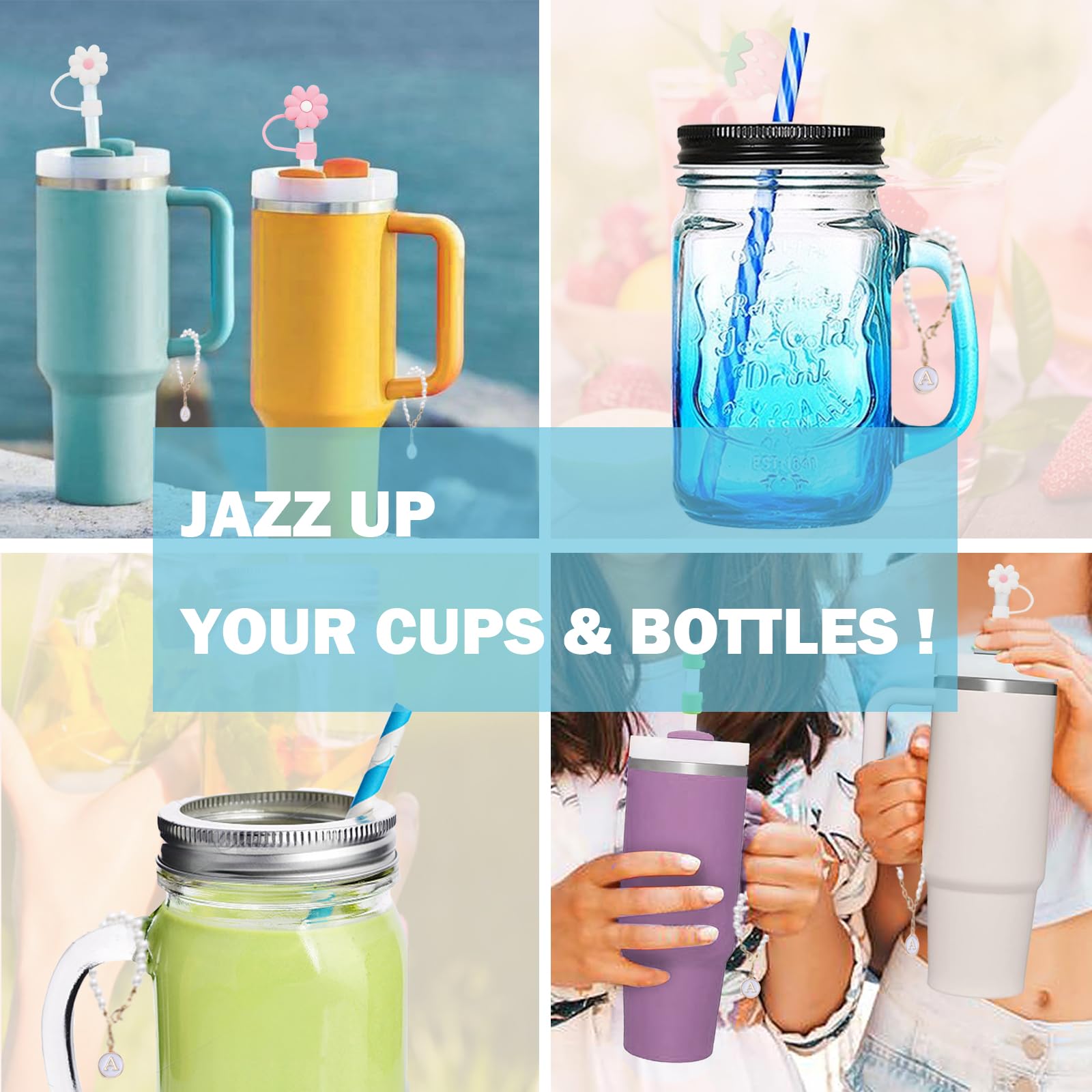 LUHOHI Letter Charm for Stanley Cup,Pearl Chain Accessories Stanley Cup Initial Charms for Handle Stuff Decor Water Bottle Jewelry Tumbler Cute Simple Modern Personalized Name ID Decorations (A)