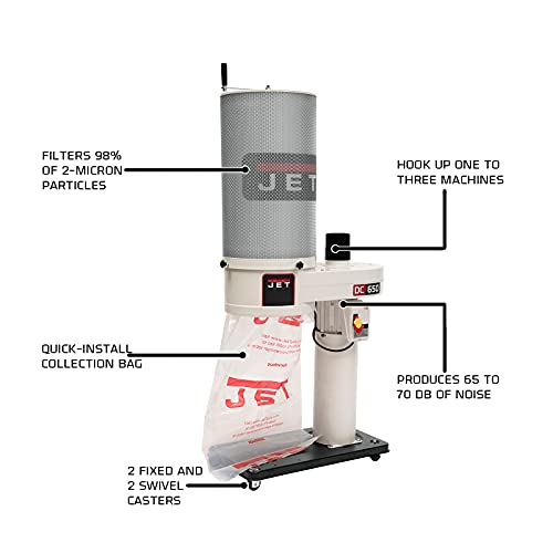 JET DC-650CK Dust Collector, 2-Micron Canister Filter, 650 CFM, 1 HP, 1Ph 115/230V (708642CK)