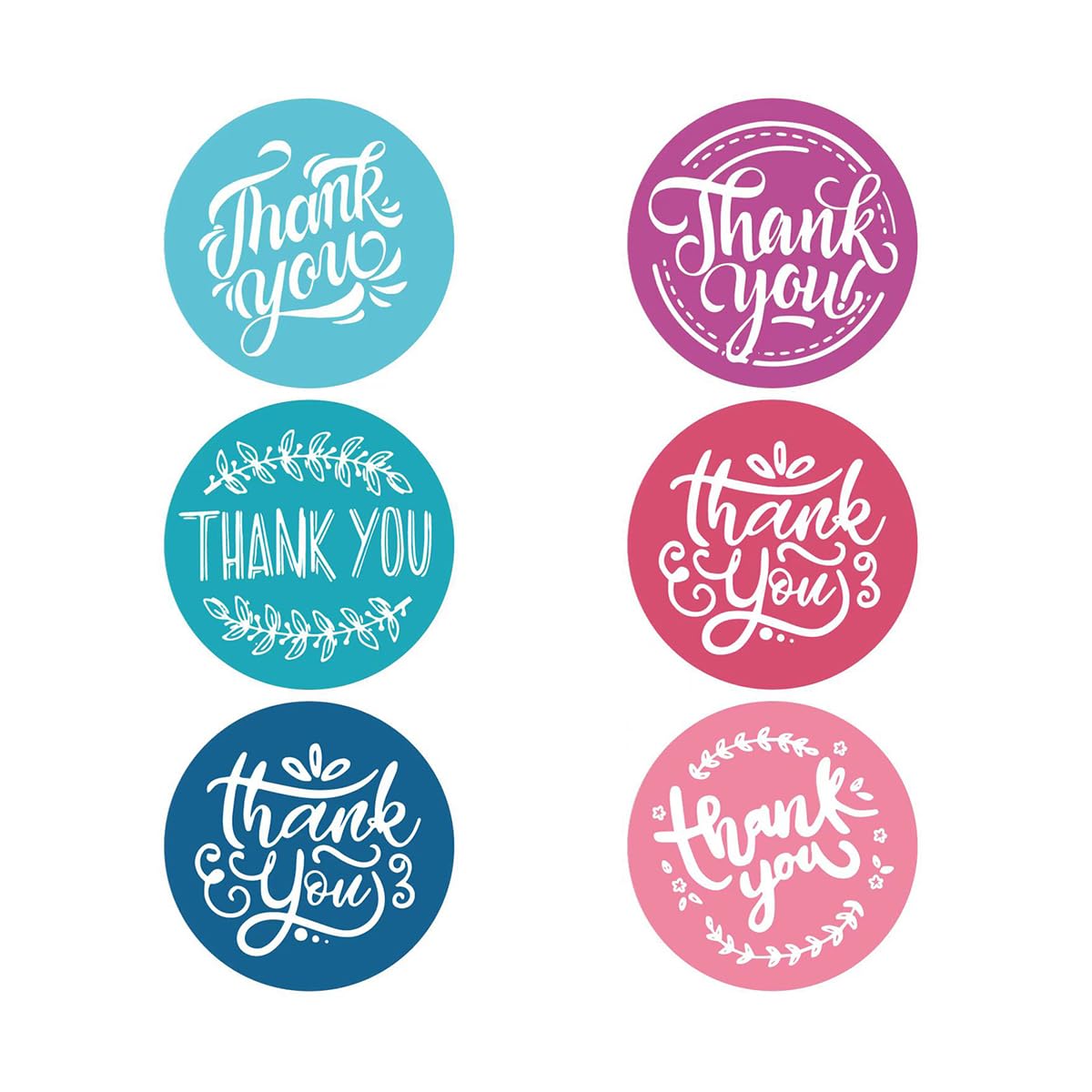 Thank You Sticker Labels 2000 Pcs(4 Rolls, 500 Pcs/Roll, 6 Designs) for Packaging Small Business, Envelope Seal (1 Inch)