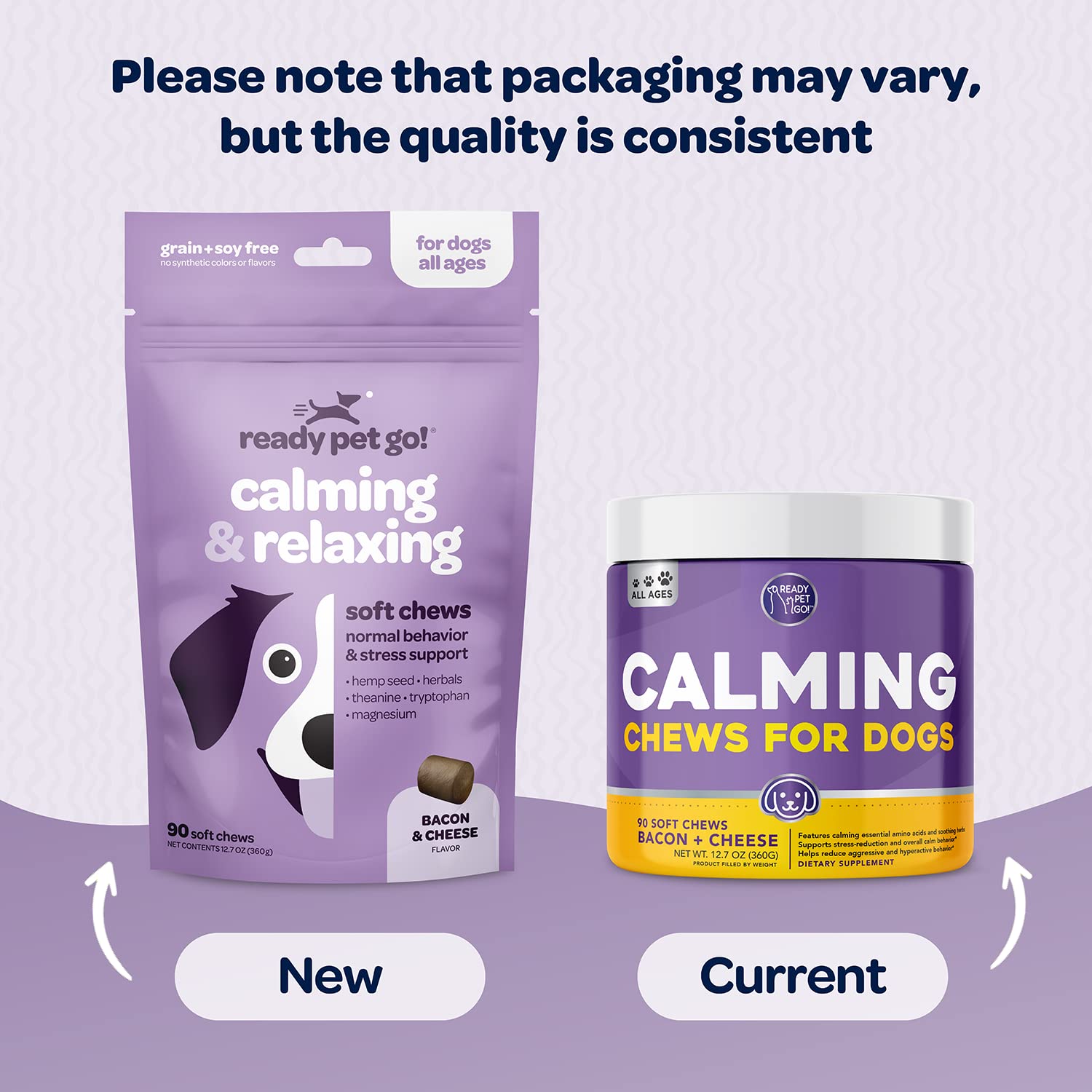 Ready Pet Go! Calming & Multivitamin Chews for Dogs | Vitamins for Skin, Coat, Hip & Joint Health | Helps with Dog Anxiety, Separation & Barking | 90 Chews Each