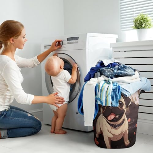 Laundry Hamper Cute Pug Freestanding Laundry Basket Thickened Waterproof Collapsible Clothes Hamper Storage for Clothes Toys Dorm And Family