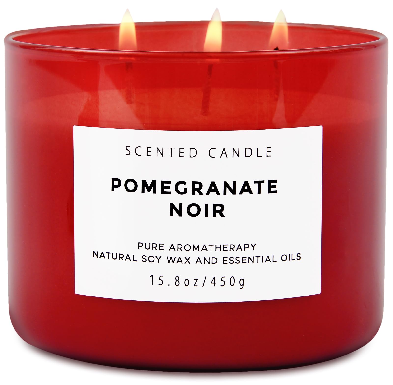 Pomegranate Noir 3-Wick Scented Candle with Strawberry & Vanilla | Highly Scented Natural Soy Candle for Home & Office | Aromatherapy Stress Relief Candle | Luxury Winter Gift Candle for Women & Men