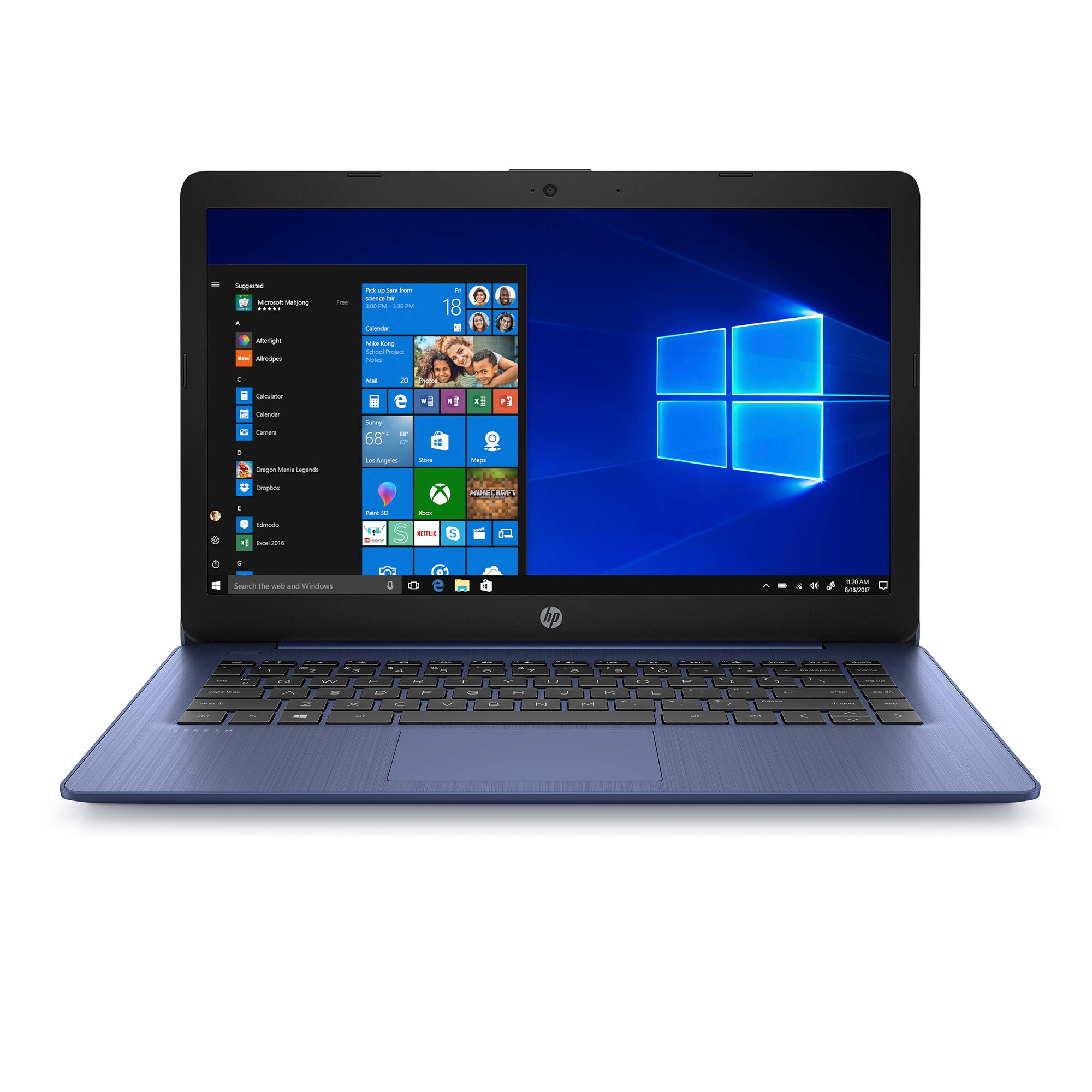 HP 2022 Stream 14" Thin and Portable Laptop, Intel Celeron N4000 Processor, 4GB Memory, 64GB eMMC, HDMI, Webcam, WiFi, Bluetooth, 1 Year Office 365, Windows 11 S, Blue, W/IFT 32GB USB Drive