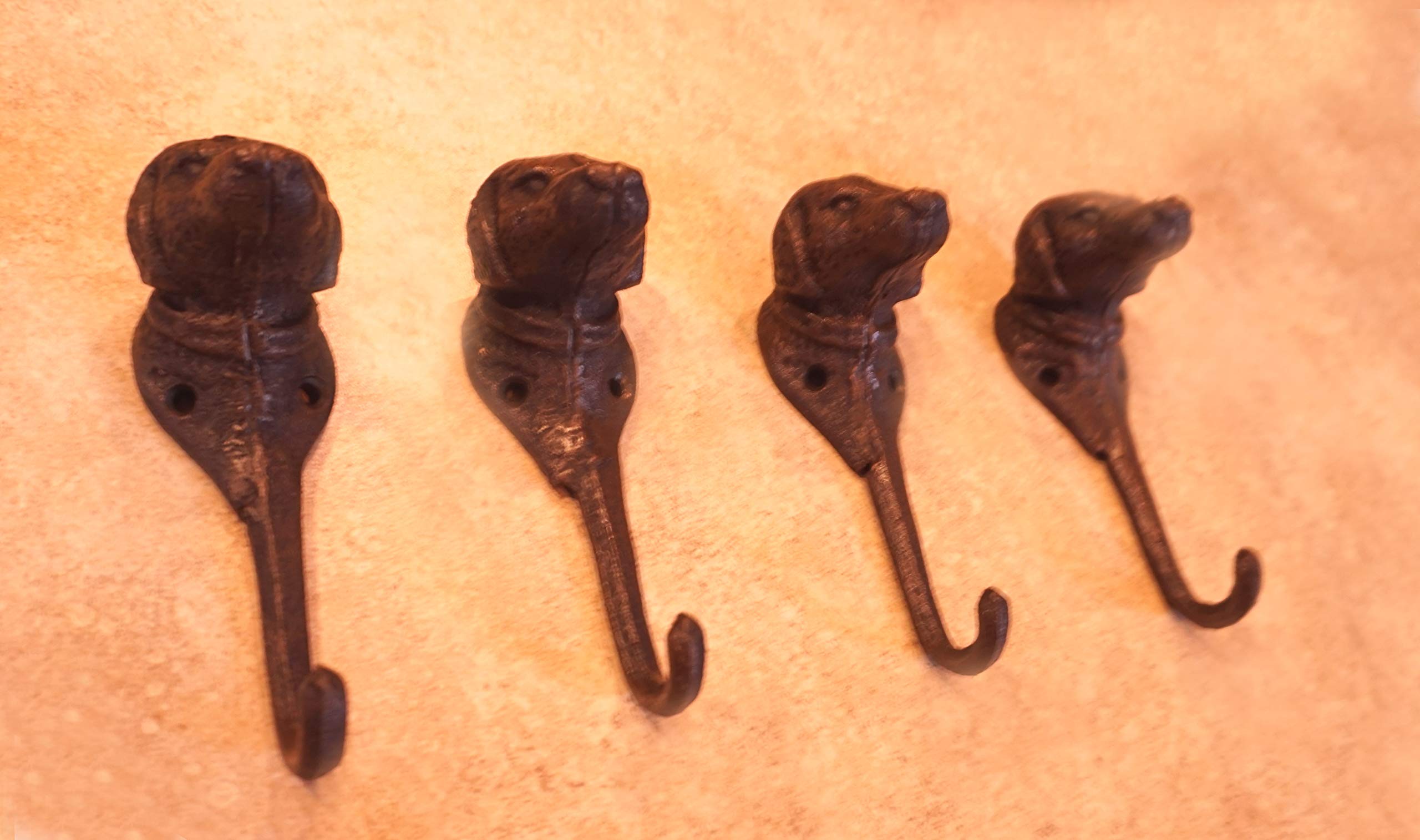LuLu Decor, Cast Iron Dog Face Hooks, Set of 4 Hooks, Ready to Hang on Wall (4 pcs)