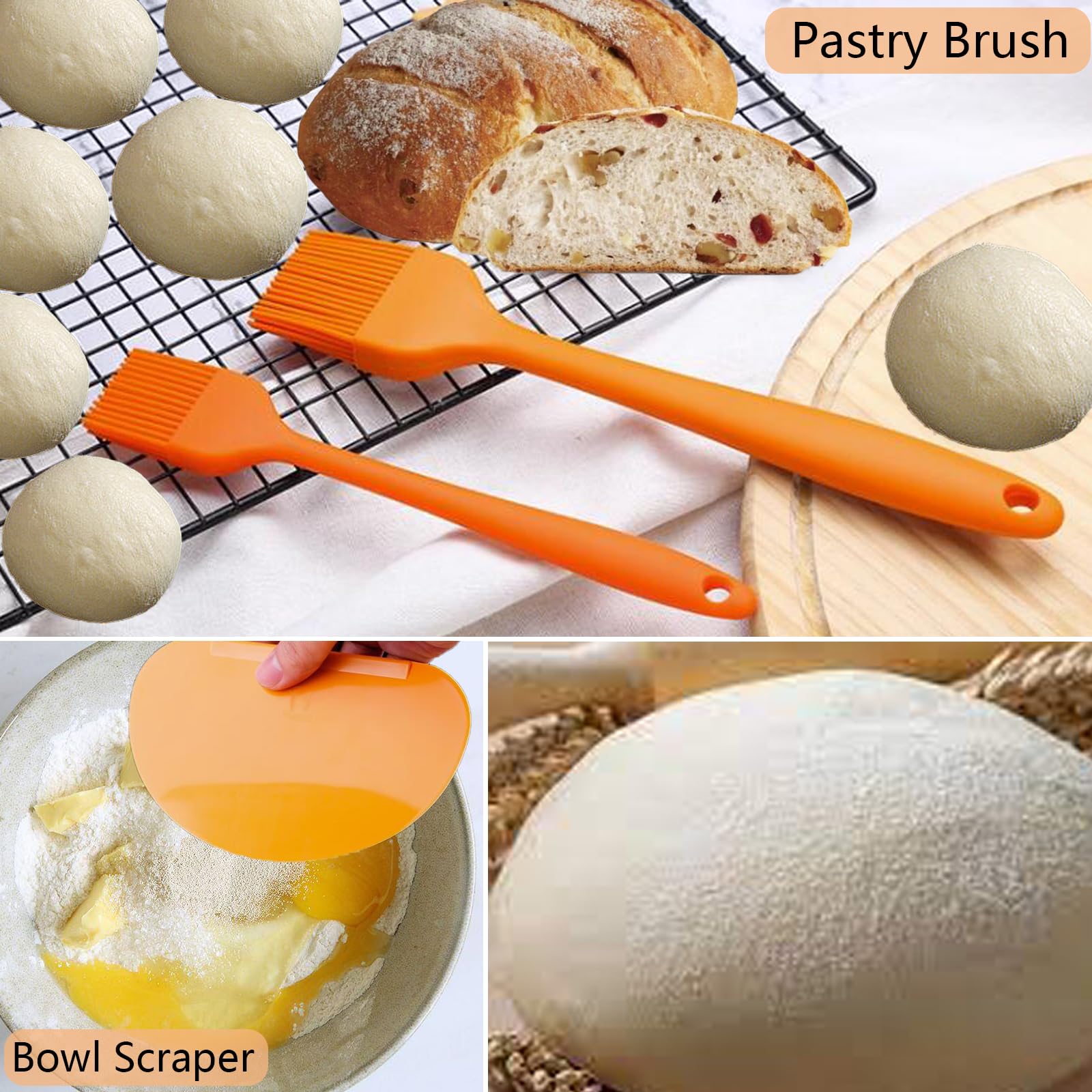 GUXVNE 16PCS Bread Proofing Basket Kit,9 In Round Sourdough Proofing Basket,Proofing Set,Sourdough Bread Baking Supplies with Dough Whisk,Linen Liner,Dough Scraper,Bread Lame,Silicone Bread Sling