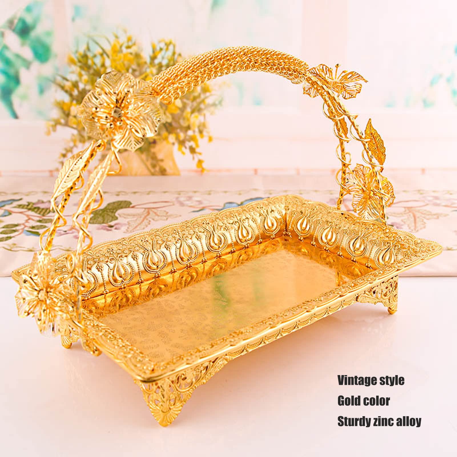 Food Serving Trays, Vintage Sturdy Zinc Alloy Elegant Tray with Handles for Home Bar Cafe