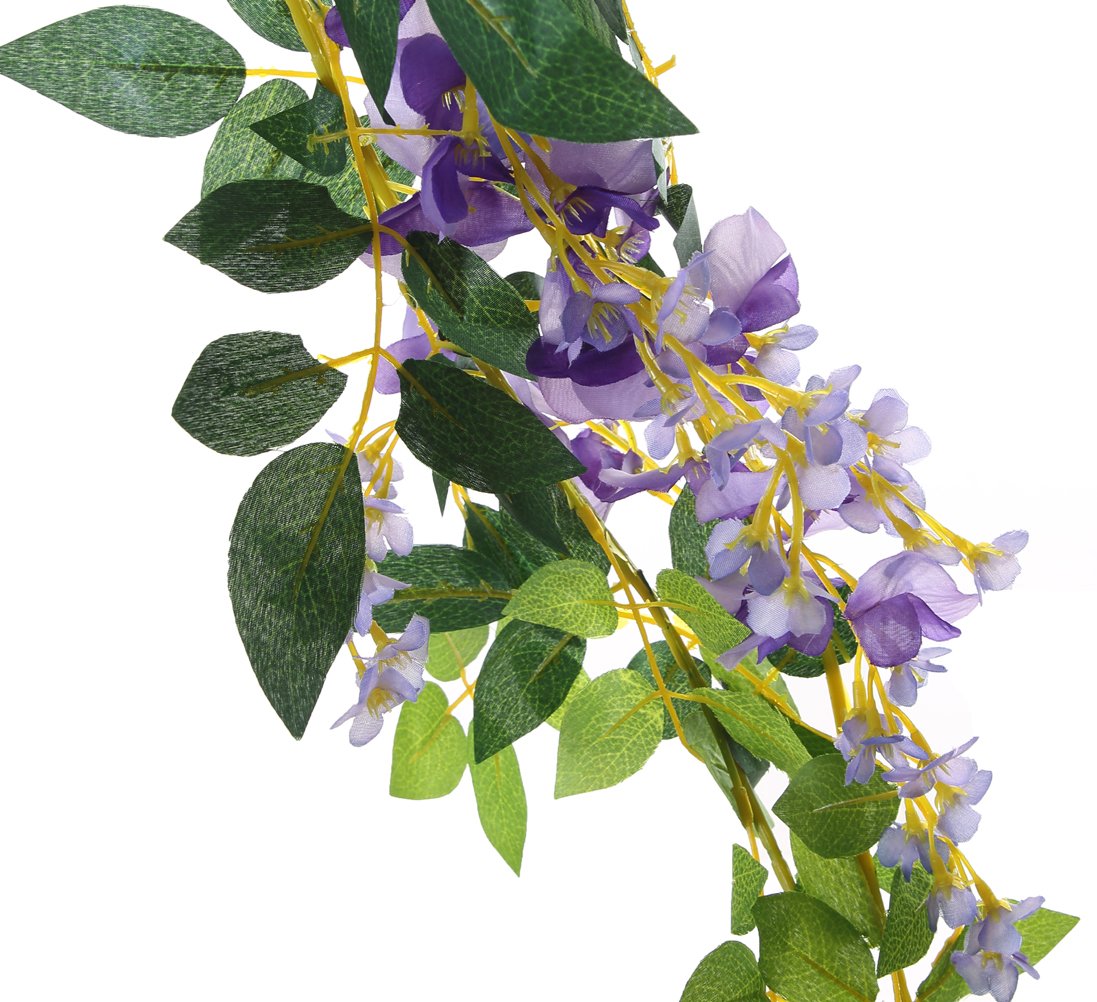 UUPP 2Pcs 6.6Ft Artificial Flowers Vines Silk Wisteria Artificial Garlands Fake Hanging Green Leaf Flower Ivy Vines for Home Garden Wedding Arch Decor, Purple