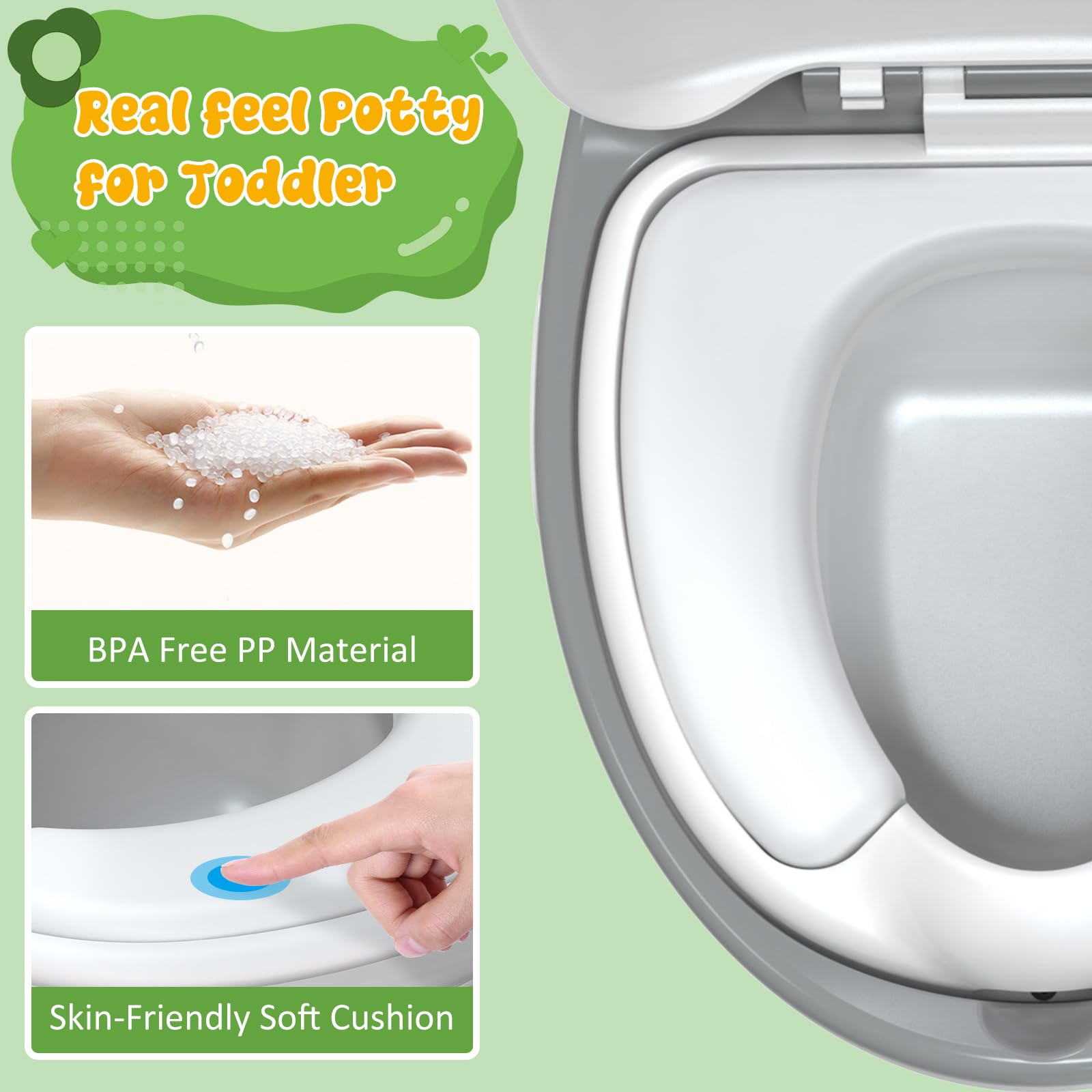 Realistic Training Toilet Potty for Toddler Boys Girls - Splash Guard - Flush Button (Pink)