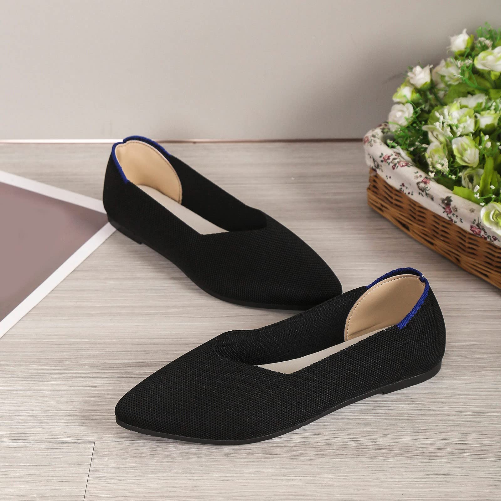 FASDNENDYS Ladies Fashion Solid Color Breathable Mesh Pointed Comfort Flat Casual Shoes Mens Casual Shoes Mid Black