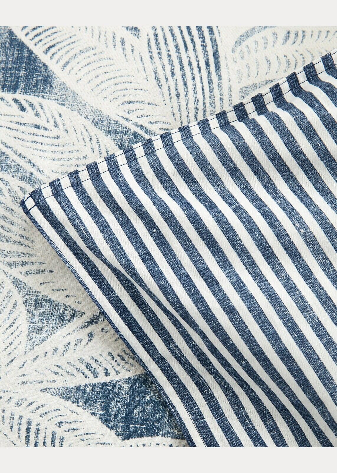 Lauren Ralph Lauren Evan Blue Palm Floral Stripe 3 Pc King Duvet Cover Set (King (U.S. Standard))