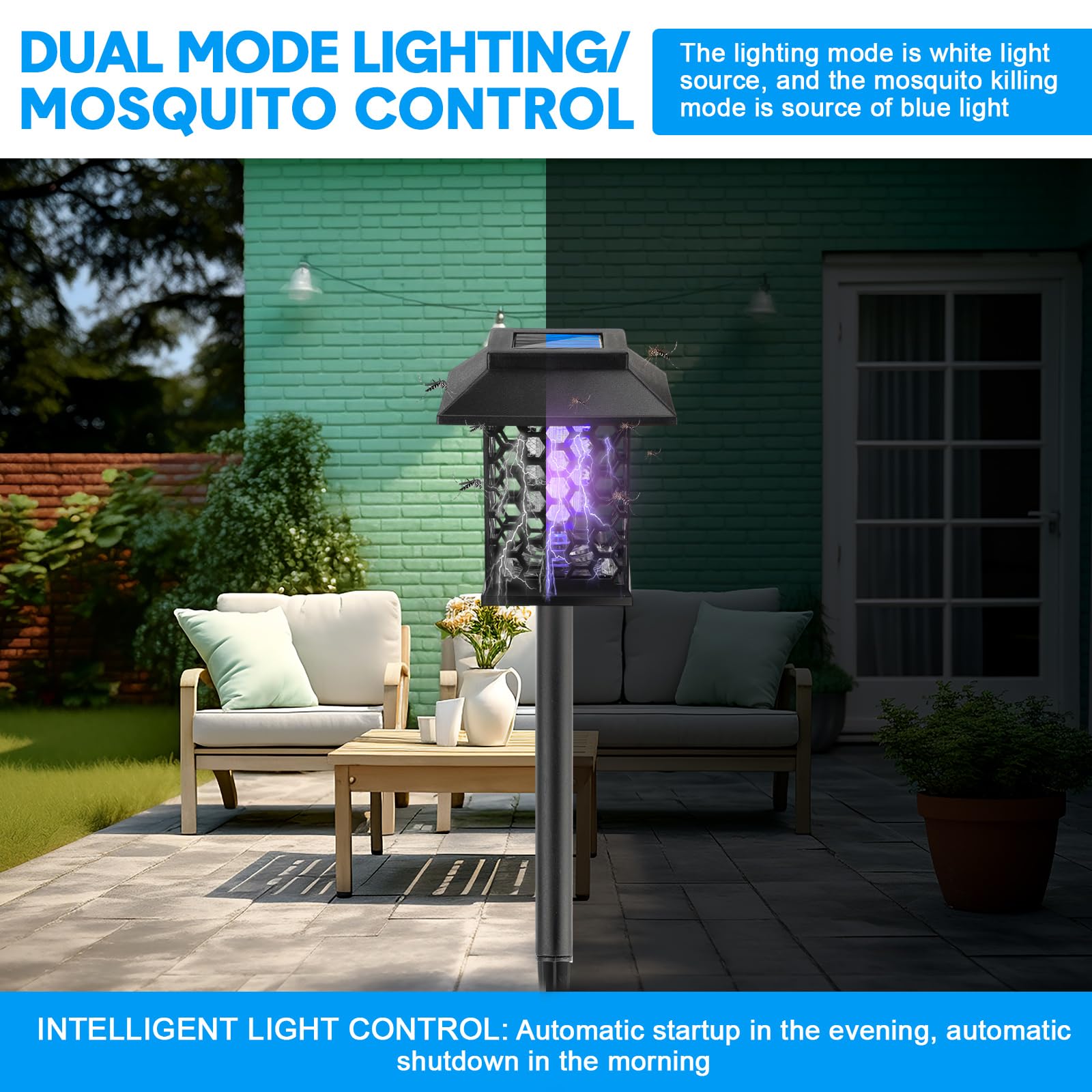 Qualirey 4 Pcs Solar Bug Zapper Outdoor Waterproof Mosquito Zapper Outdoor Mosquito Killer Lamp for Indoor Garden Patio Backyard Use Insect Fly Pest Mosquito Repellent, Purple and White Light