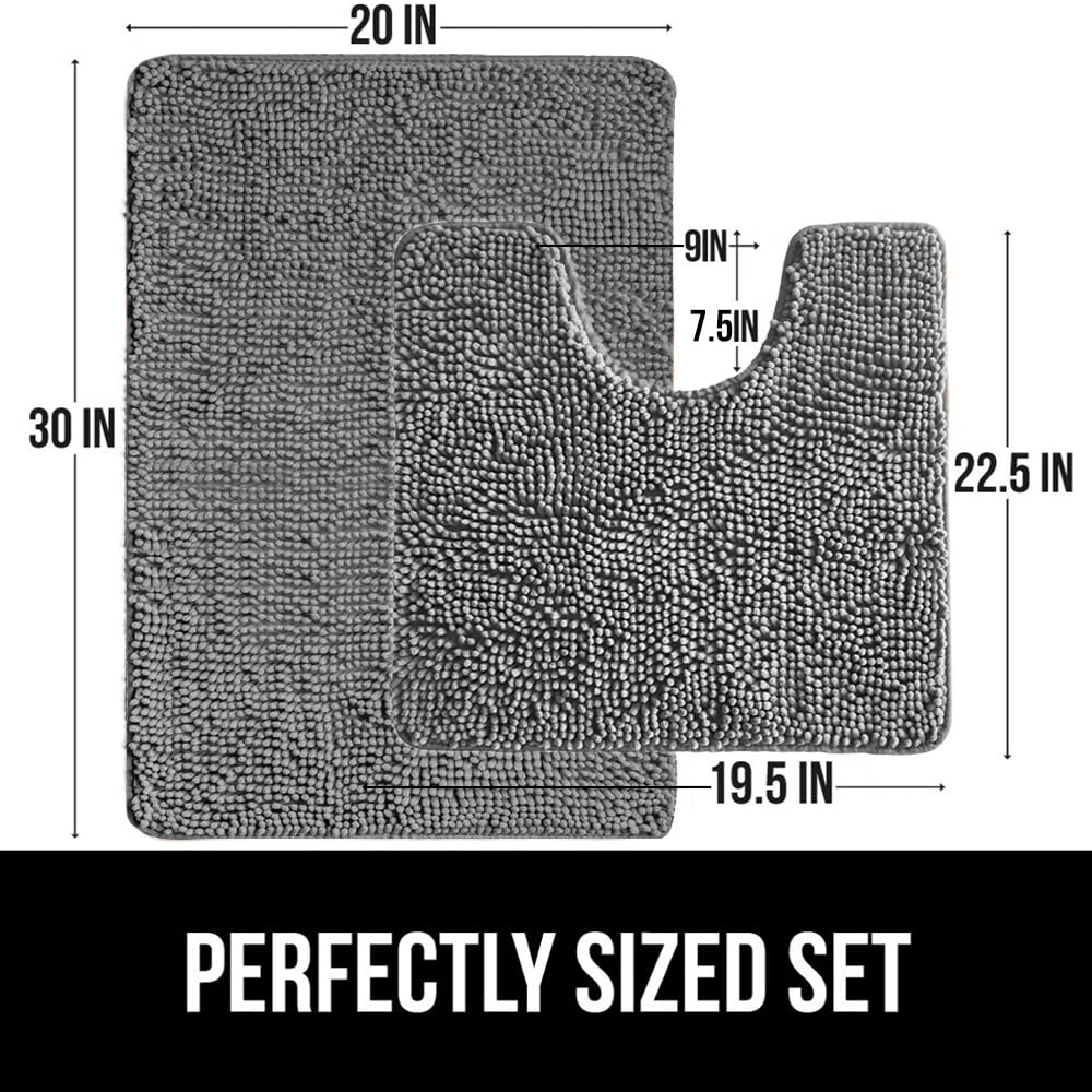 Gorilla Grip Bath Rug and Area Rug Set, Bath Rug Size 30 x 20 in, Shaggy Machine Washable Mats, Area Rug Set Size 22 x 19 x 15 in and 30x20, Absorbent Washable Mats, Both in Gray, 2 Item Bundle