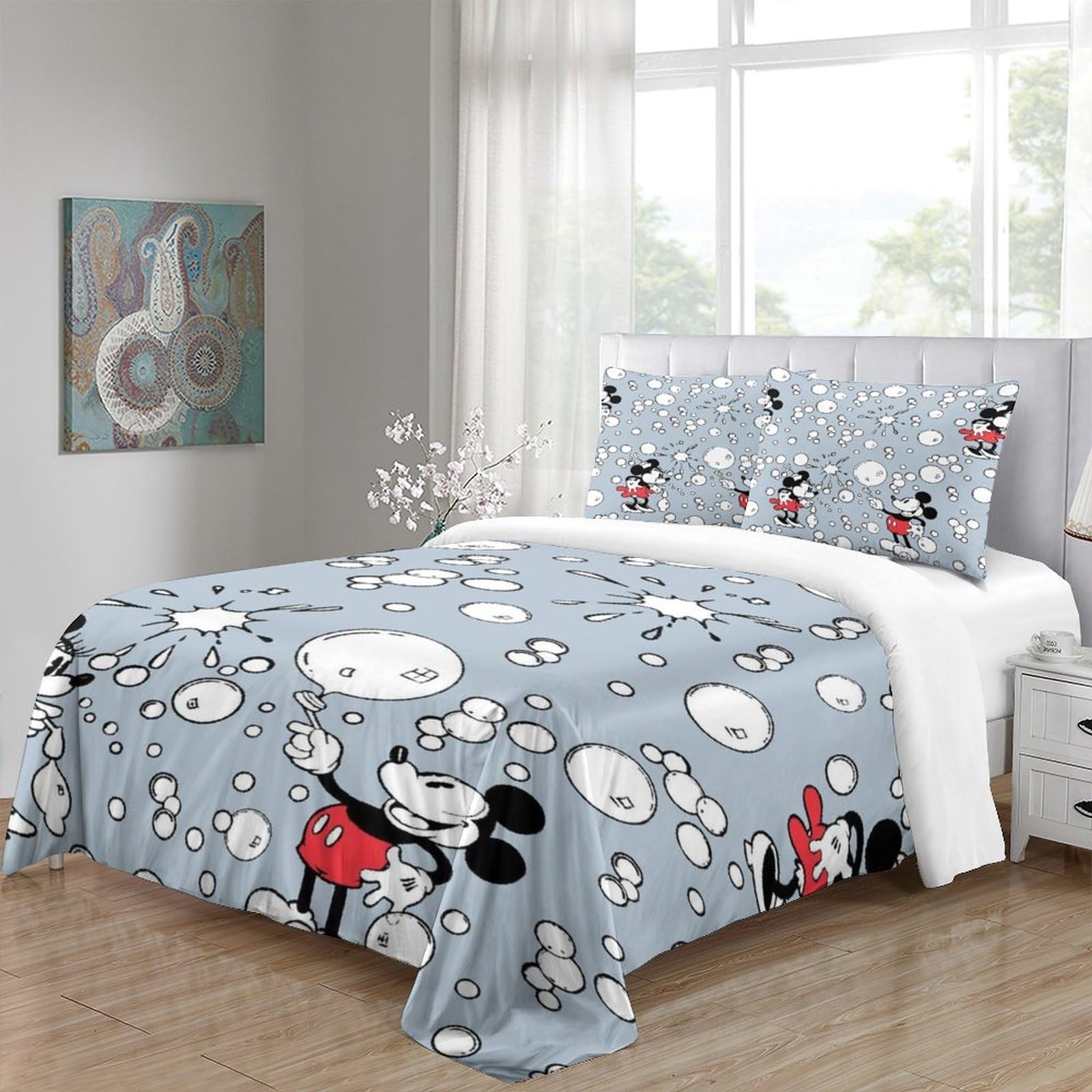 Mickey Mouse Comforter Covers Quilt Cover 3D Print Anime Cartoon for Teens and Adults Duvet Cover Bedding Set with Pillow Cases Soft Microfiber with Zipper Closure 3 Pieces Queen(228x228cm)