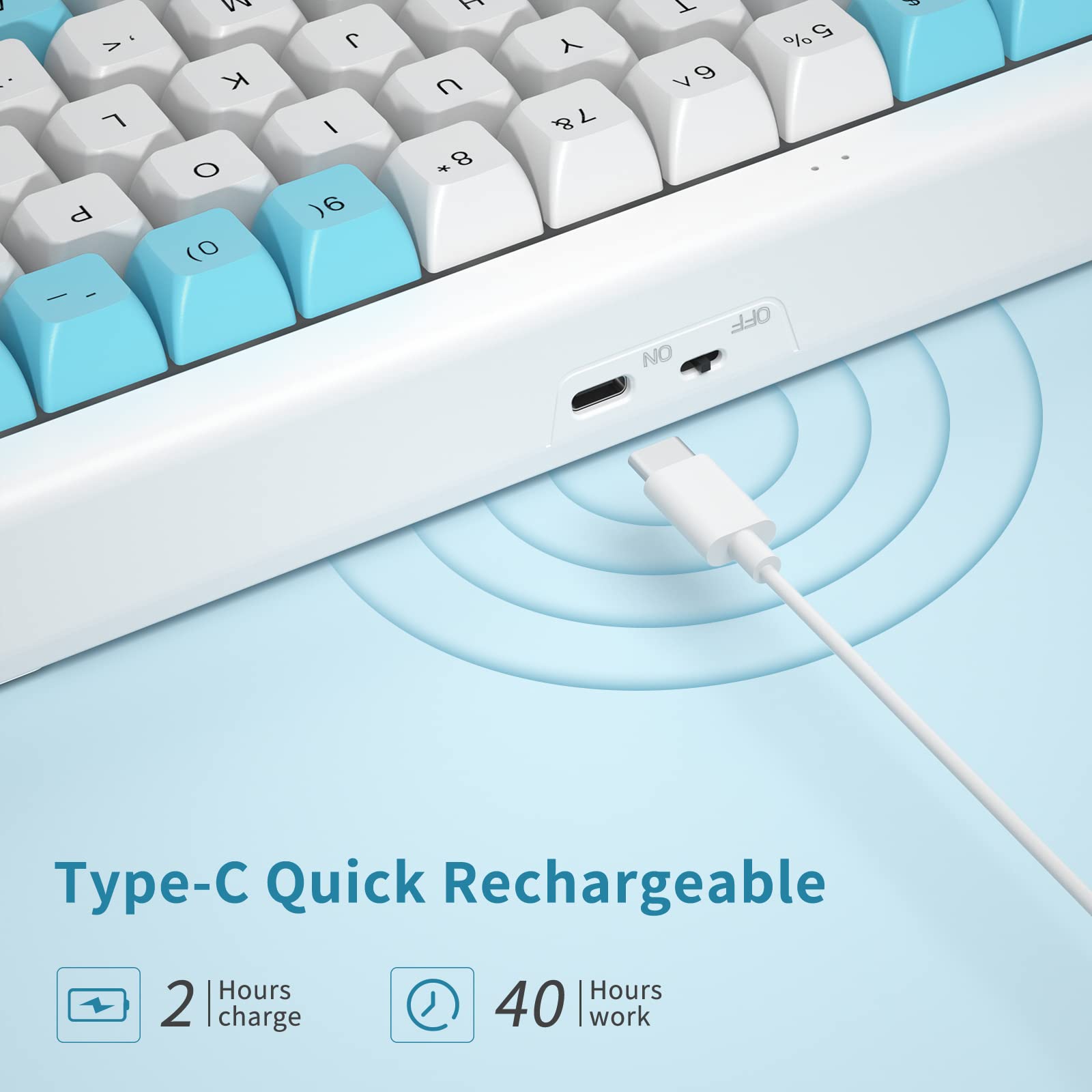 ROCHIE 60% Percent Keyboard, Wireless Gaming Keyboard, Gaming Keyboard 60 Percent, 2.4G Computer Keyboard with Wrist Rest, Compatible with Mac OS and Windows for Laptop PC (White-2)