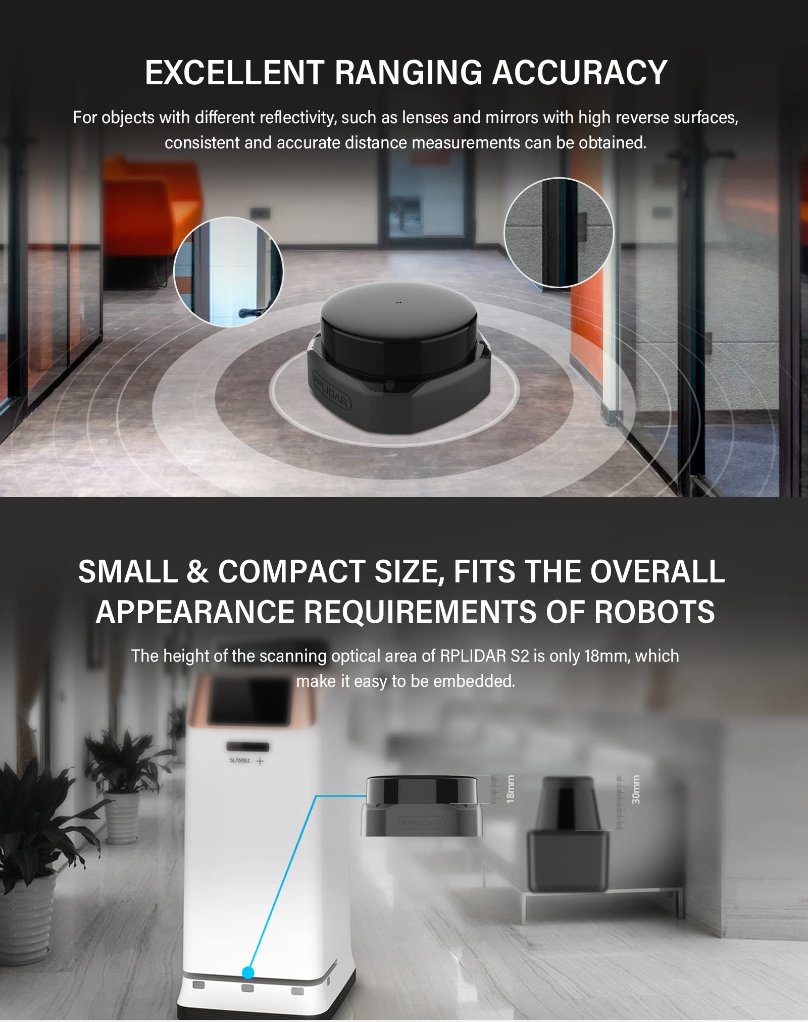 youyeetoo RPLIDAR S2 Lidar Sensor Scanner, 30 Meter (98ft) 360° DTOF Laser Range, 32000 Sample Rate, IP65 Support Indoor Outdoor Robot