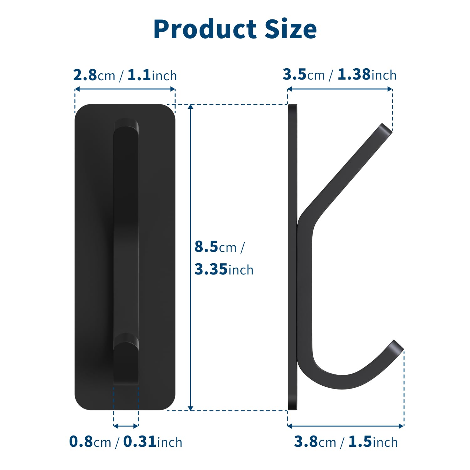 GWAAZXGZ Adhesive Towel Hooks for Wall - Black Adhesive Hooks Stick on Wall for Hanging Towel, Robe, Self Adhesive Dual Hooks for Bathroom, Kitchen, 4 Pack