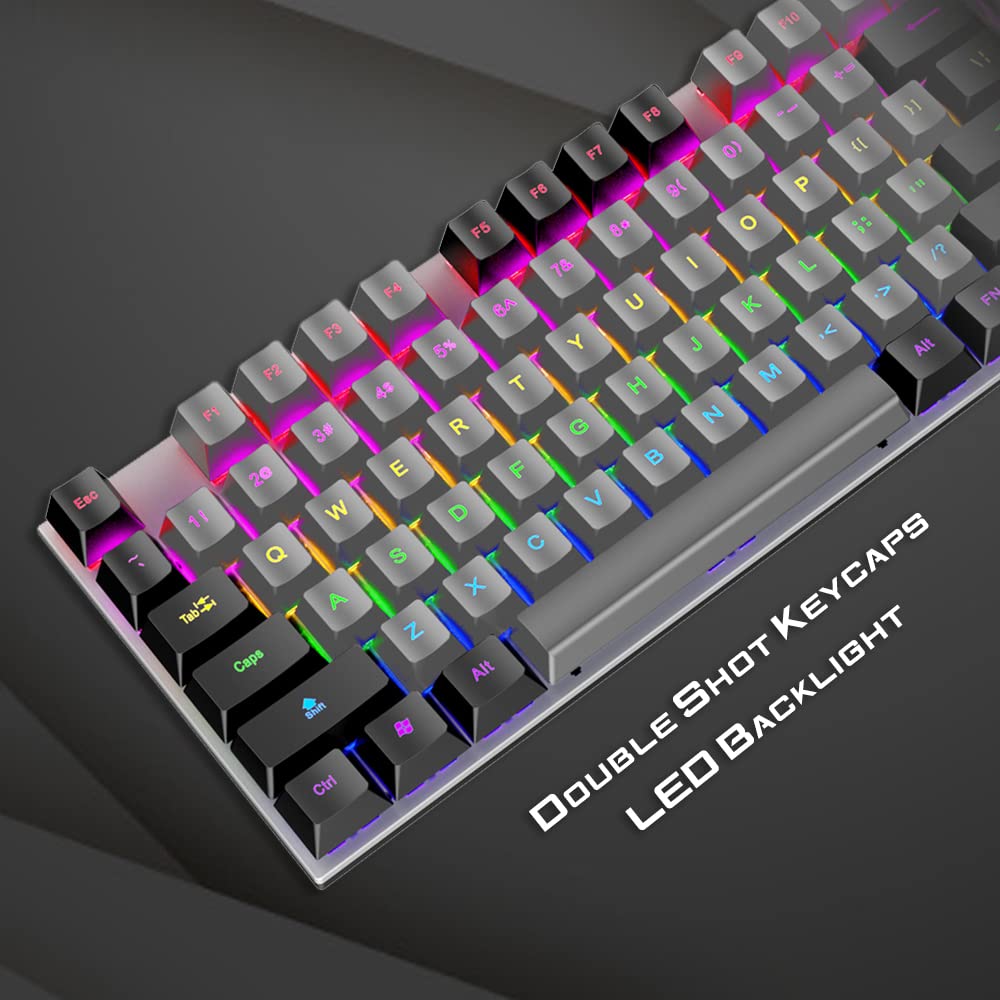 Fuegobird Mechanical Gaming Keyboard, RGB LED Backlit, Wired Keyboard with Linear Red Switch, 104 Full Keys Anti-ghosting, Double-Shot Keycaps