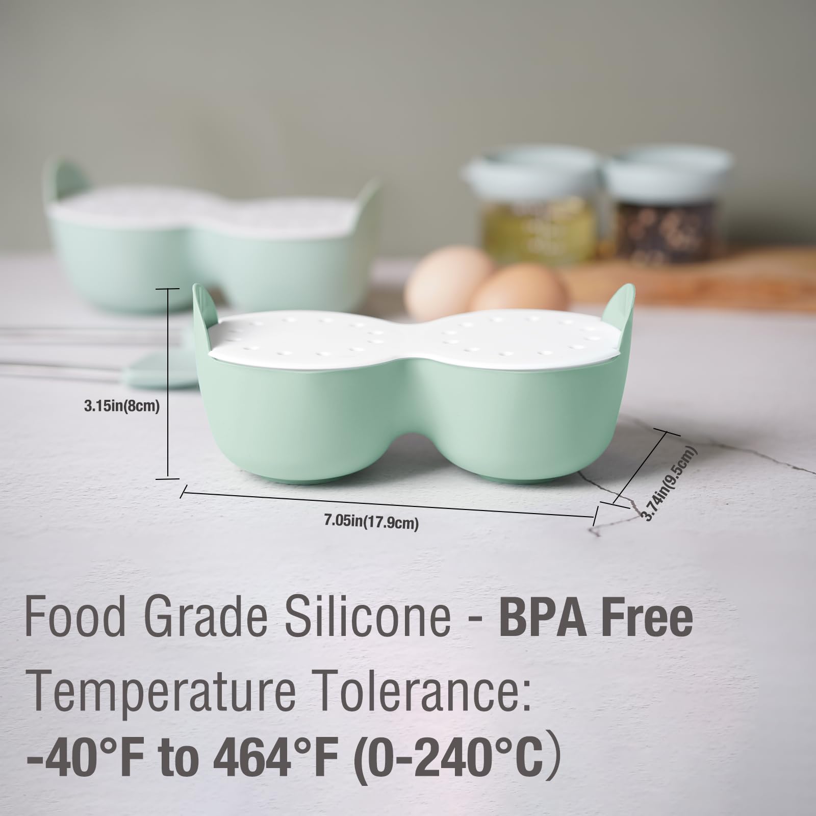 Microwave Egg Poacher, 2 Cavity Silicone Poached Egg Cooker with Lid and Handle for Microwave, Instant Pot and Stovetop, Egg Poacher Cups Kitchen Cooking Tools Dishwasher Safe Pack of 4 (Green)