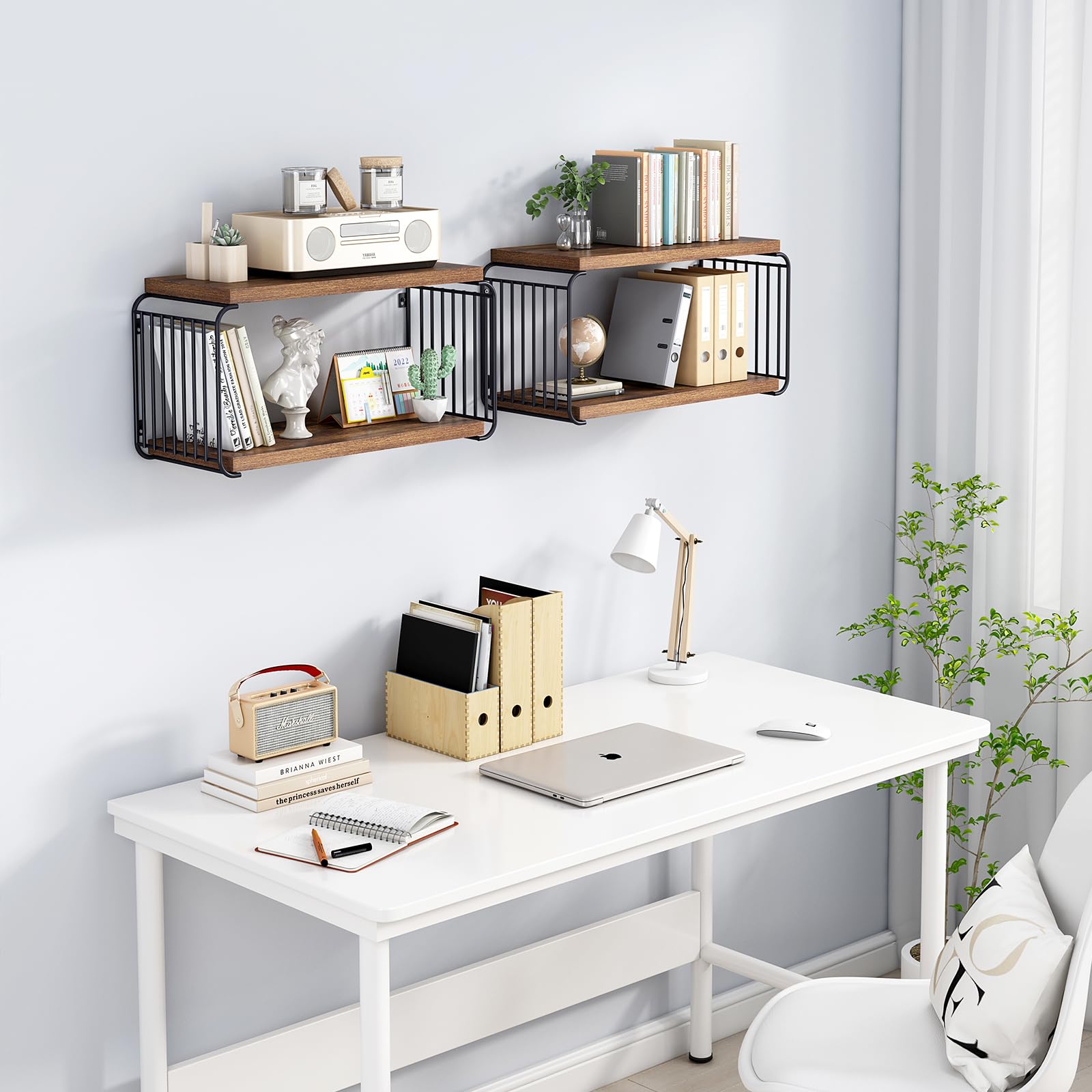 MXCSE Floating Nightstand Shelves β Modern Night Stand for Bedroom, Floating Nightstand, Durable Floating Shelf for Books, Nightstand Bedside Table, Mid Century Wall Shelves Nightstand (2, Brown)