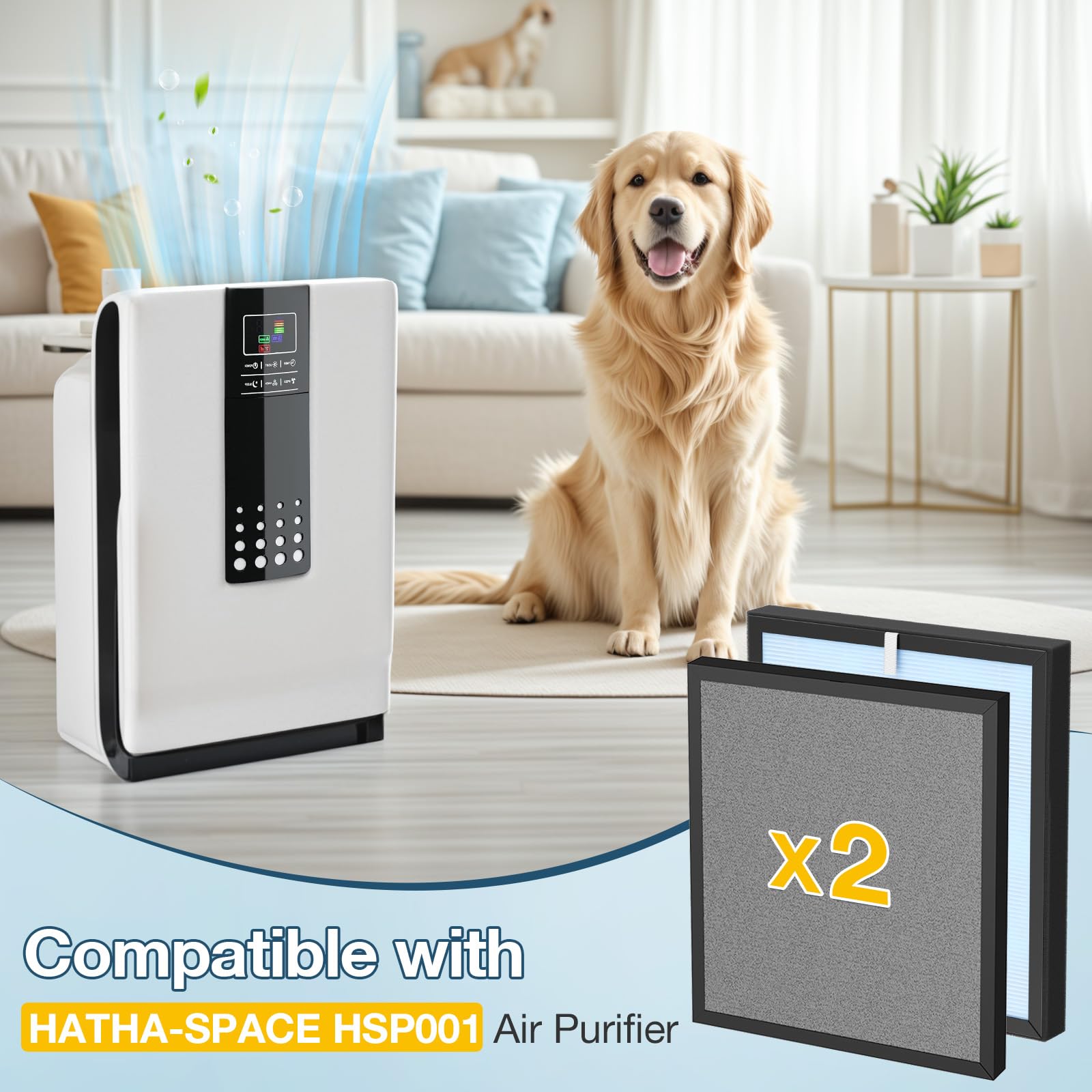 HSP001 Filter Replacement Compatible with HATHASPACE Air Purifier Filters HSP001, 4-in-2 Filtration with H13 True Hepa and Activated Carbon, 2 Pack
