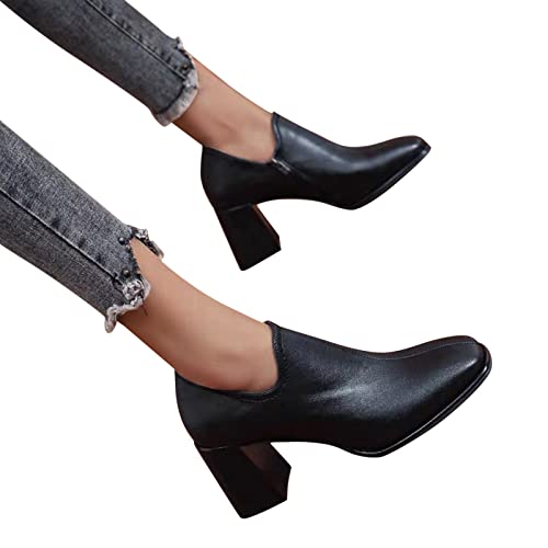 FASDNENDYS Side Zipper Asymmetric Boots Ladies Fashion Solid Color Leather Shoes Side Zipper Chunky Boots for Women 10 Black