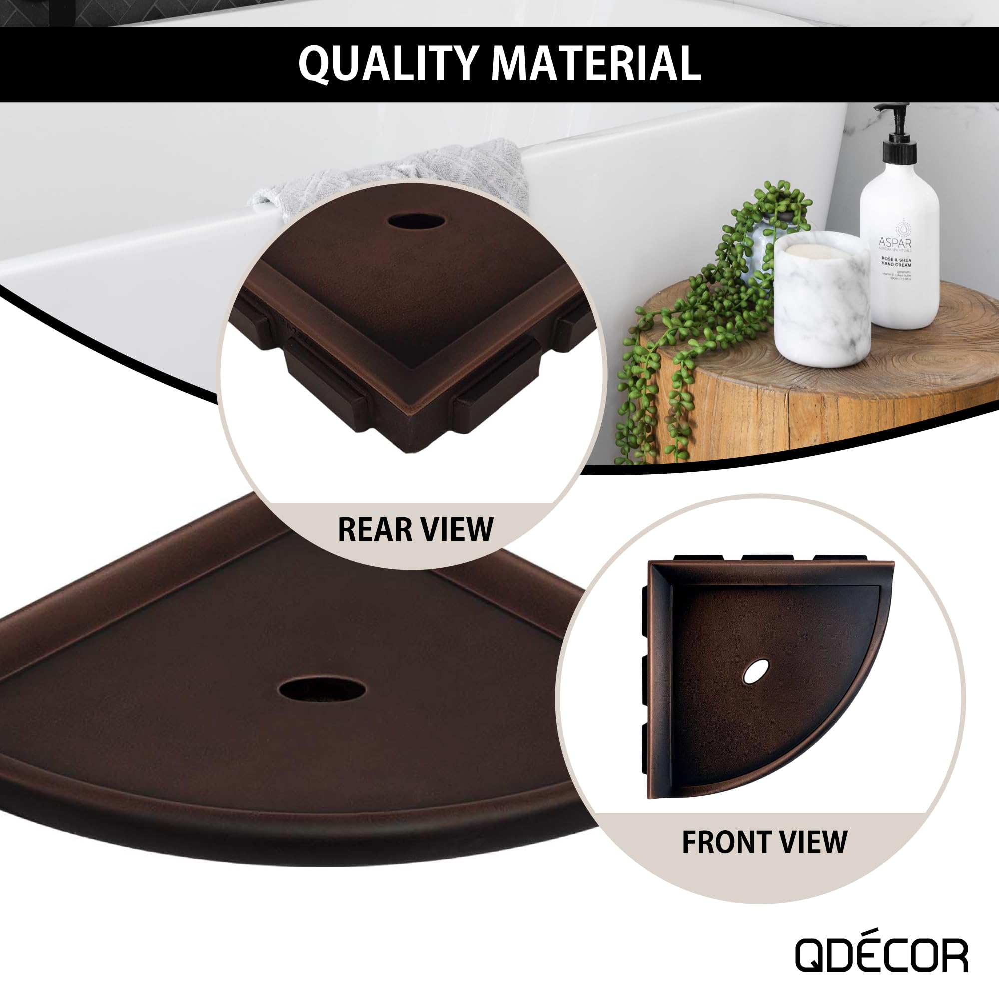 Questech Decor Shower Footrest, Wall Mounted Corner Shower Shaving Shelf, Lugged for New Construction, Shower Corner Shelf for Tiled Walls, 5 Inch Metro Lugged, Oil Rubbed Bronze