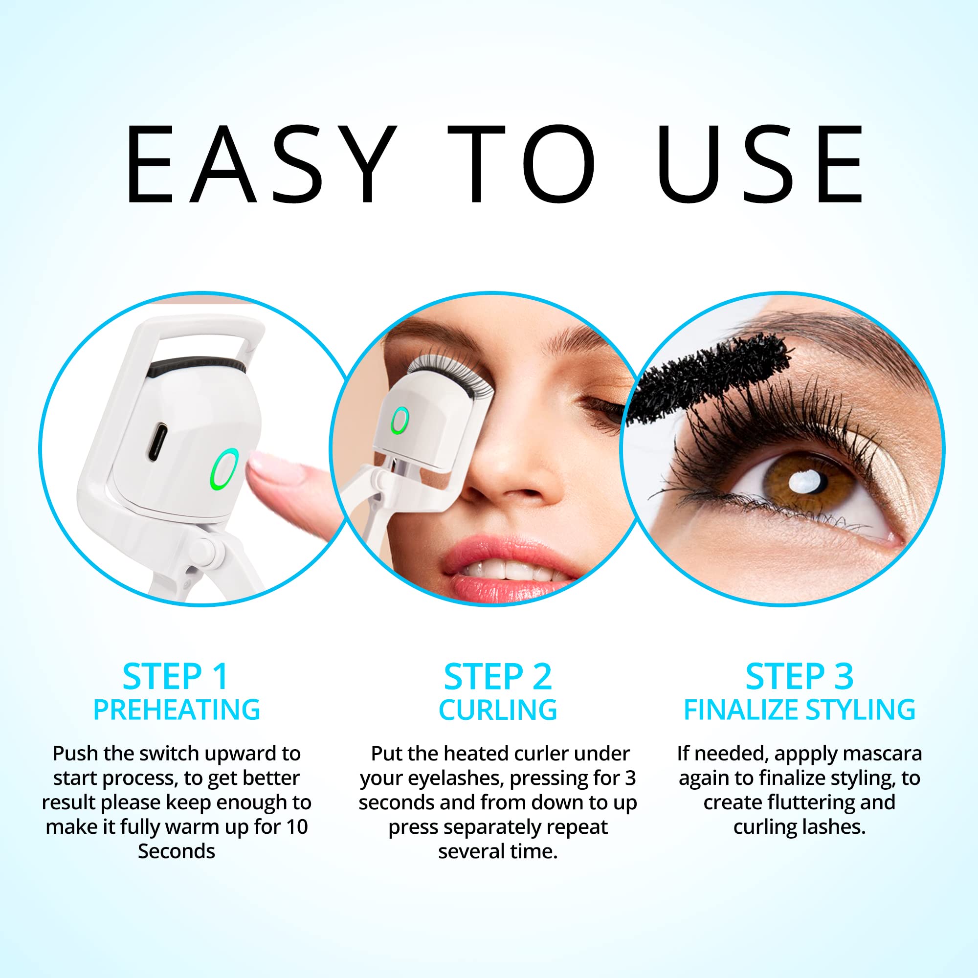 irreshine Heated Eyelash Curlers, Heated Eyelash Curler, Eyelash Curlers, Rechargeable Electric Eyelash Curler, Long-Lasting Heated Lash Curler for Natural Lashes, Handheld Eyelash Heated Curler