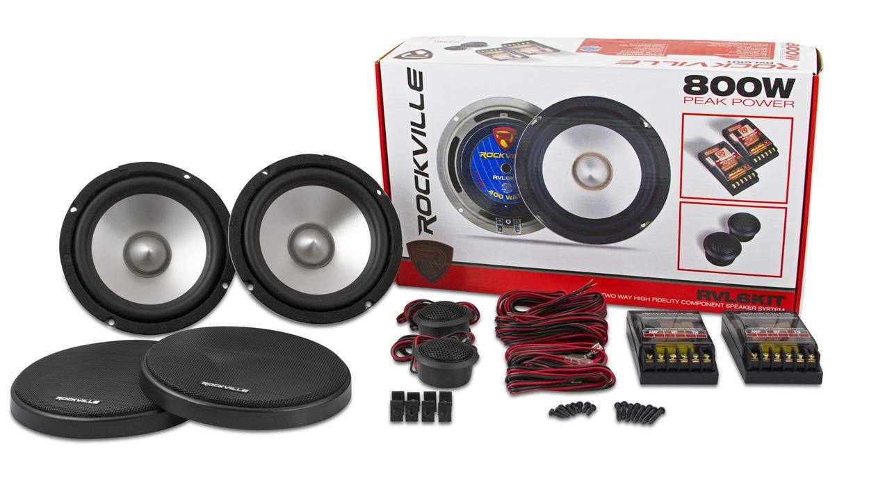 Rockville RVL6KIT 6.5" Component Car Speakers, 800W Peak/200W RMS, 4 Ohm, Aluminum Cone, 1" Silk Dome Tweeters, Perfect for High-Fidelity Car Audio