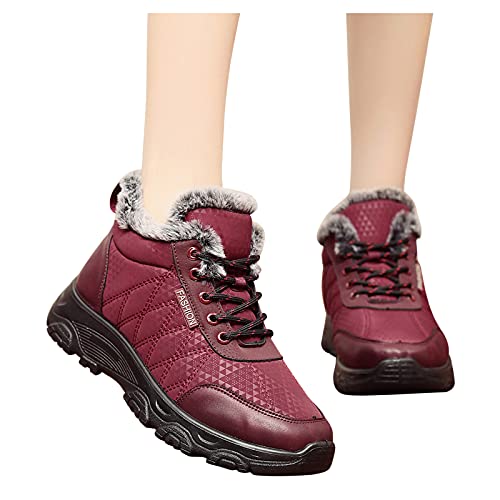 FASDNENDYS Waterproof Winter Boots Keep Boots Warm Women Snow Flat Shoes Sport Toe Winter Handmade Rose Leather Boots