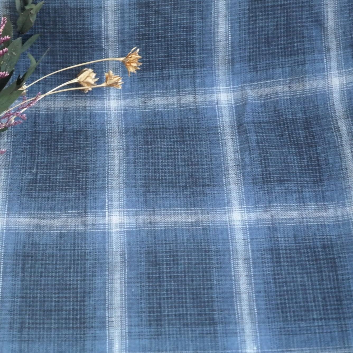 Navy Blue Linen Gradation Plaid Fabric | Versatile Fabric Material - Ideal for Sewing, Crafts and Home Decor