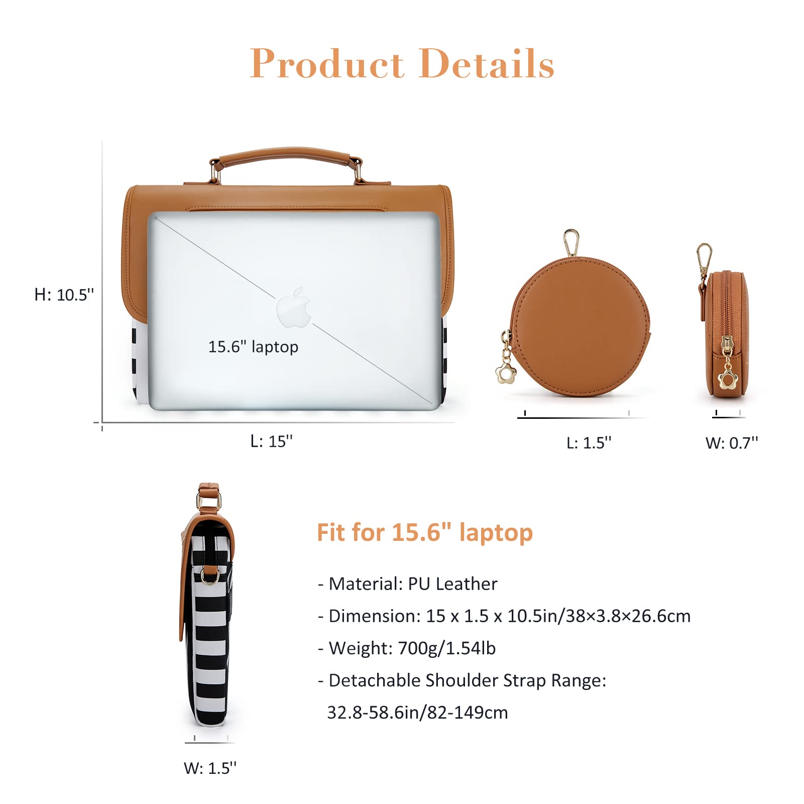 ECOSUSI Laptop Bag for 13-15 inch Notebook Compatible with MacBook Air/Pro M1 M2, Leather Slim Laptop Case Briefcase Computer Protective Sleeve