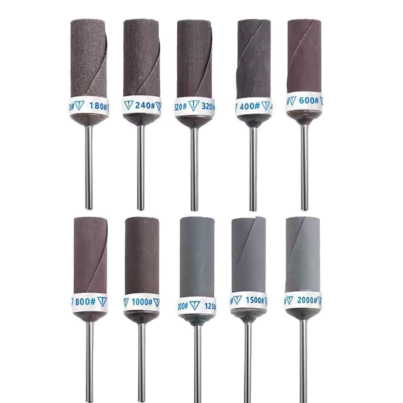𝐋𝐮𝐨 𝐤𝐞 10 Pcs Mixed Grit Sandpaper Rolls Set,3/32 Inch Shank Abrasive Sanding Sleeve for Rotary Tool