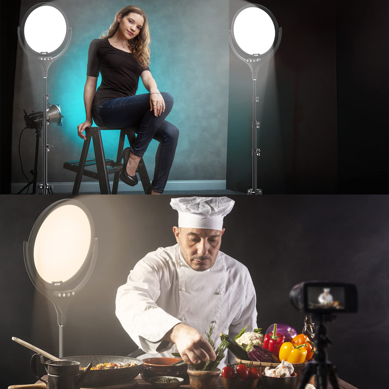 Full Screen Key Light for Streaming, Led Video Recording Lighting with Stand and Phone Holder, Professional Ring Light Kit with Stepless Dimming for Photography/Game Streaming/Makeup/TikTok/YouTube