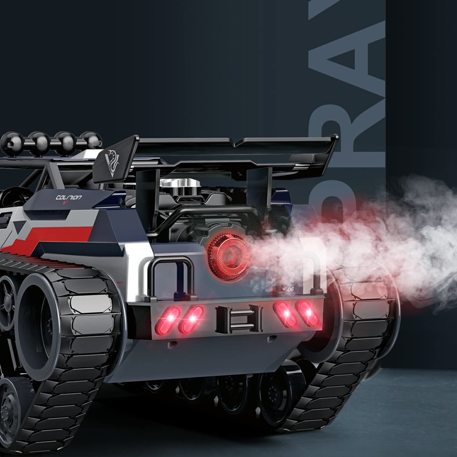 Gamegood 1:12 Scale High Speed Remote Control Tank,2.4Ghz RC Rock Crawler Off-Road 4WD 360°Rotating Drifting Car Spraying LED Light RC Tank for Kids