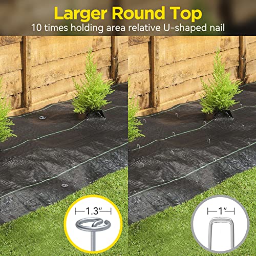 GZBEVITAR Landscape Fabric Pins, Thickened 8 Gauge Circle Top Landscape Pins-120 Pcs, Not Easy to Bend 6 inch Galvanized Landscape Fabric Stakes, More Holding Power Than U-Shape Garden Staples(120)