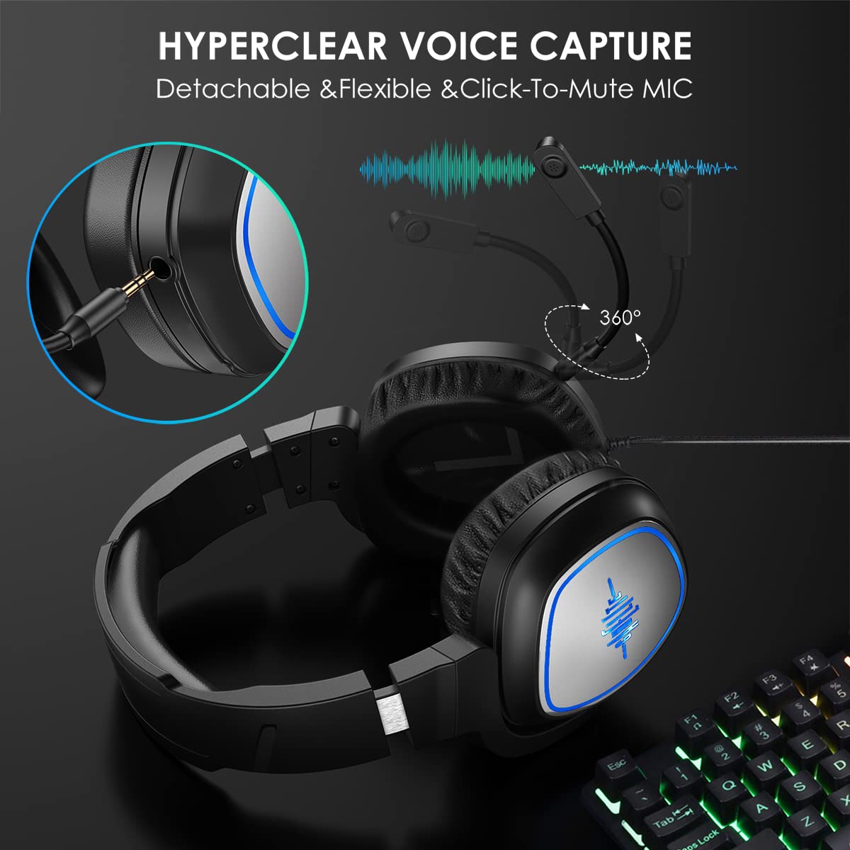 GAMELITE Wireless Gaming Headset Headphones with Microphone for Nintendo Switch PS5 PS4 PC Up to 40Hrs 2.4G Wireless Bluetooth RGB Gaming Headsets Over Ear Noise Canceling Mic Wired Mode for Xbox
