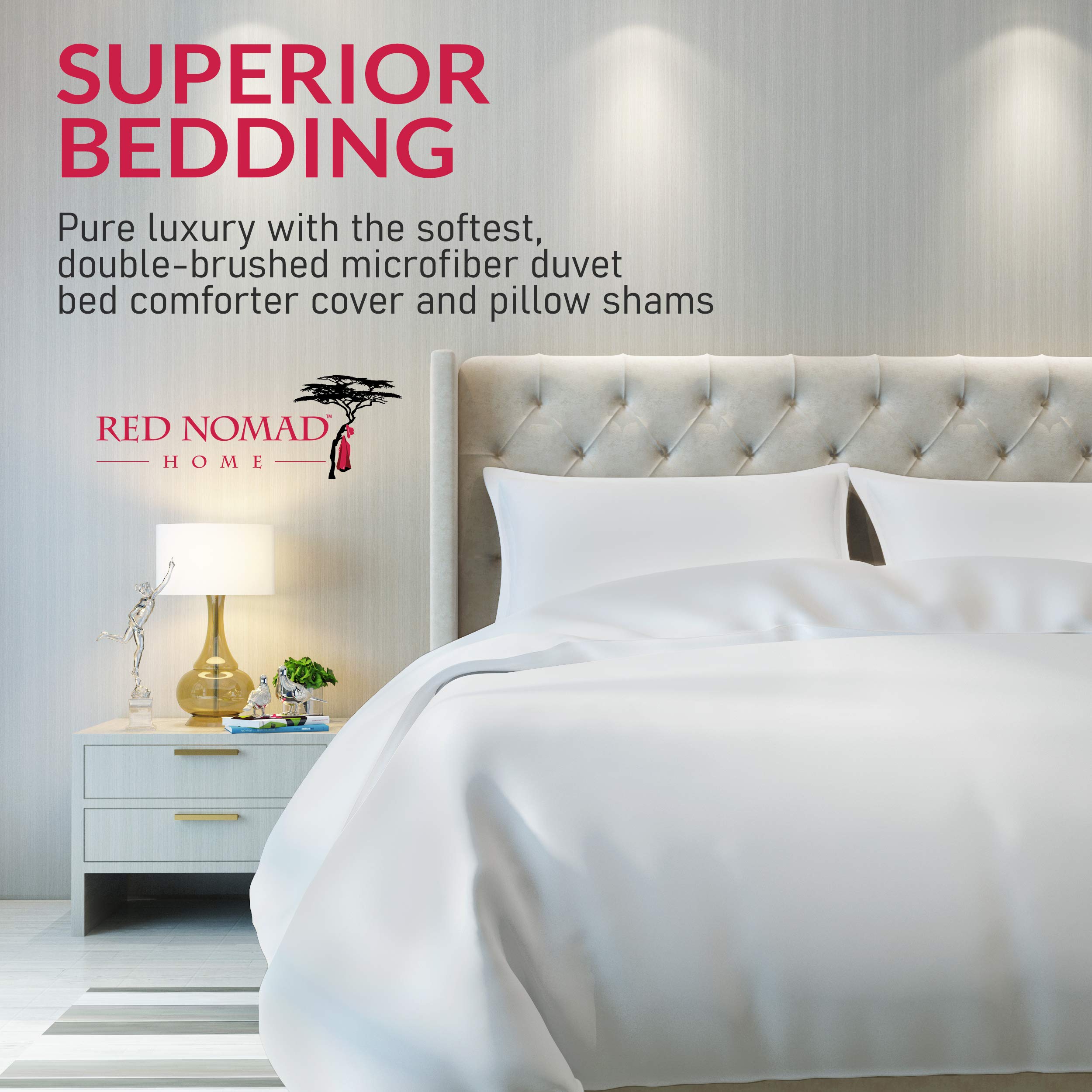 Red Nomad Luxury Duvet Cover & Pillow Shams Set (Full/Queen, Pure White)