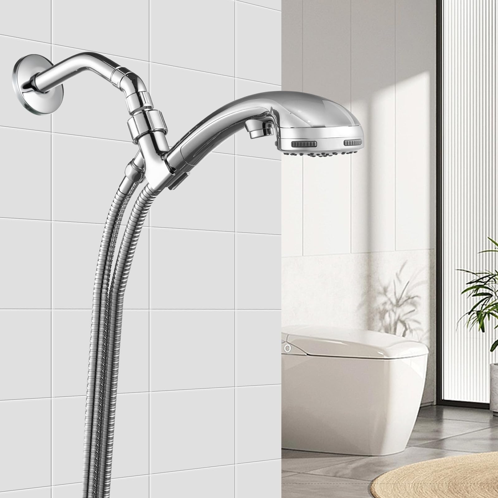 OFFO Shower Head Elbow Adapter, All Metal Handheld Shower Head Elbow Adapter Shower Arm Angle Adapter 135 Degrees, Chrome