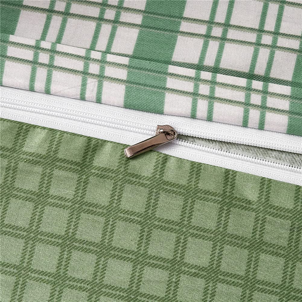 Lurson 100% Cotton Checker Geometric Duvet Cover Set Twin Size Aqua Light Green Reversible Plaid Bedding Comforter Cover Ultra Soft Grid Simple Quilt Cover with Zipper Closure Corner Ties