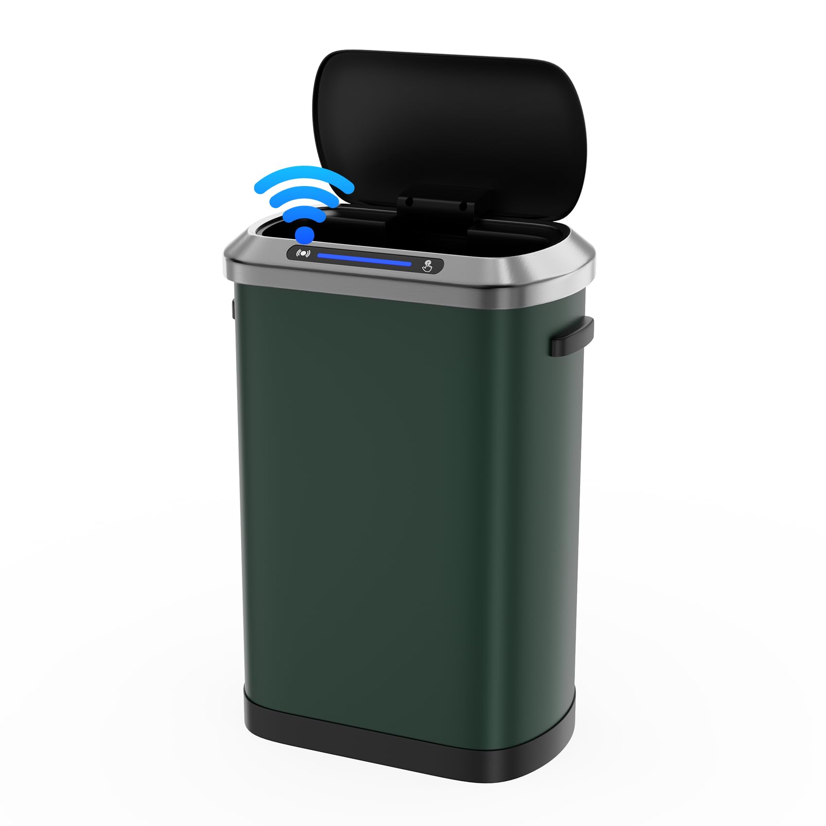 pouseayar 13 Gallon 50L Stainless Steel Smart Trash Can with Motion Sensor Super Quiet Lid and 30 Garbage Bags, Perfect for Kitchen, Home, Office - Green
