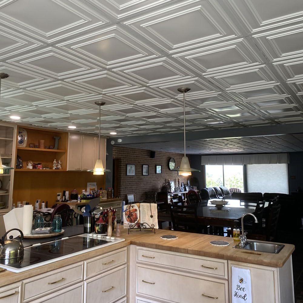 From Plain To Beautiful In Hours 232 Economy PVC Lay-in Ceiling Tile 2 ft. x 4 ft., White, 50 Pack