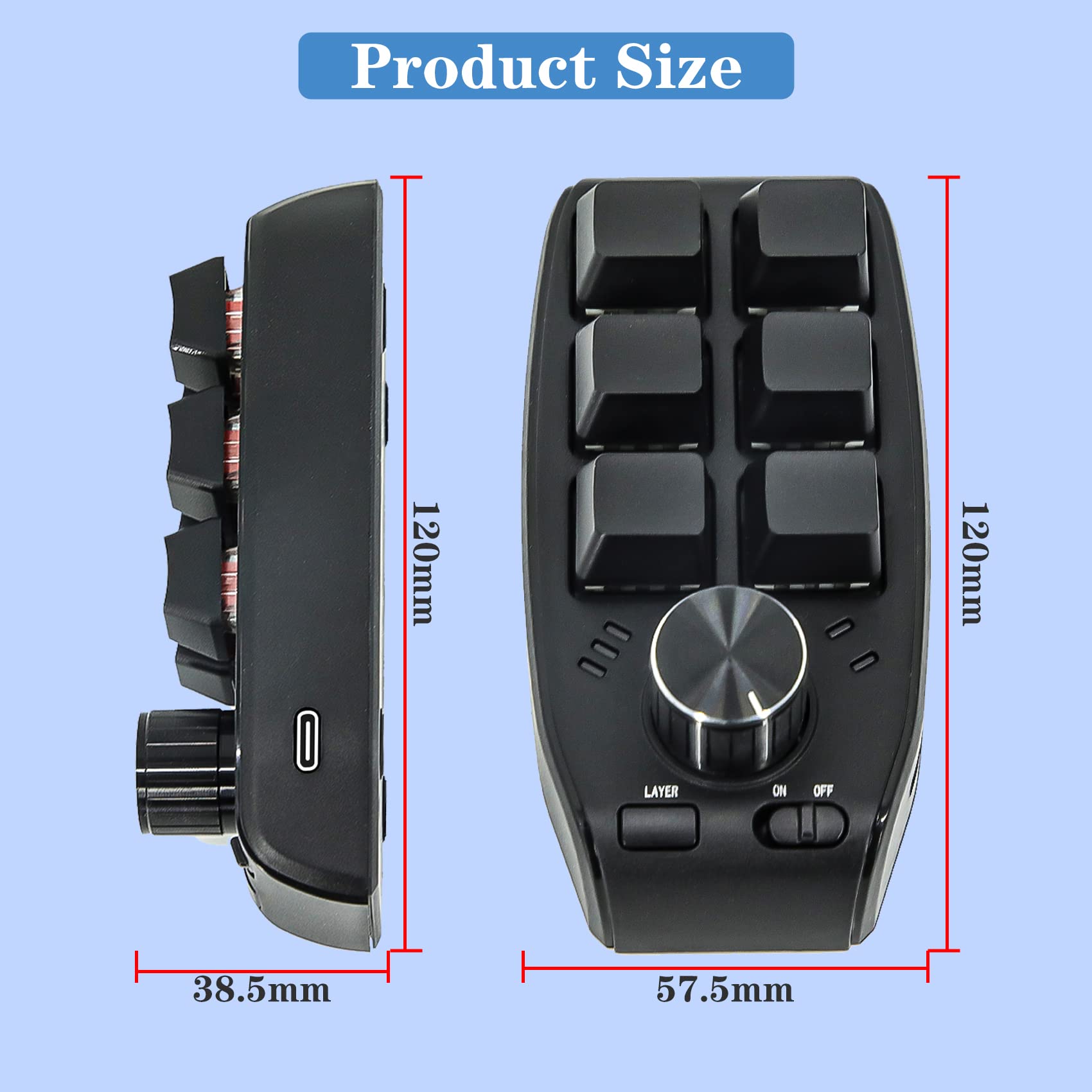 KDO 6 Key macropad with knob Mini Custom keypad 3 Layer Setup programmable Keyboard with 8 GB U Disk (Built-in Setup Program) Plug and Play Mechanical Keyboard for Windows PC Laptop