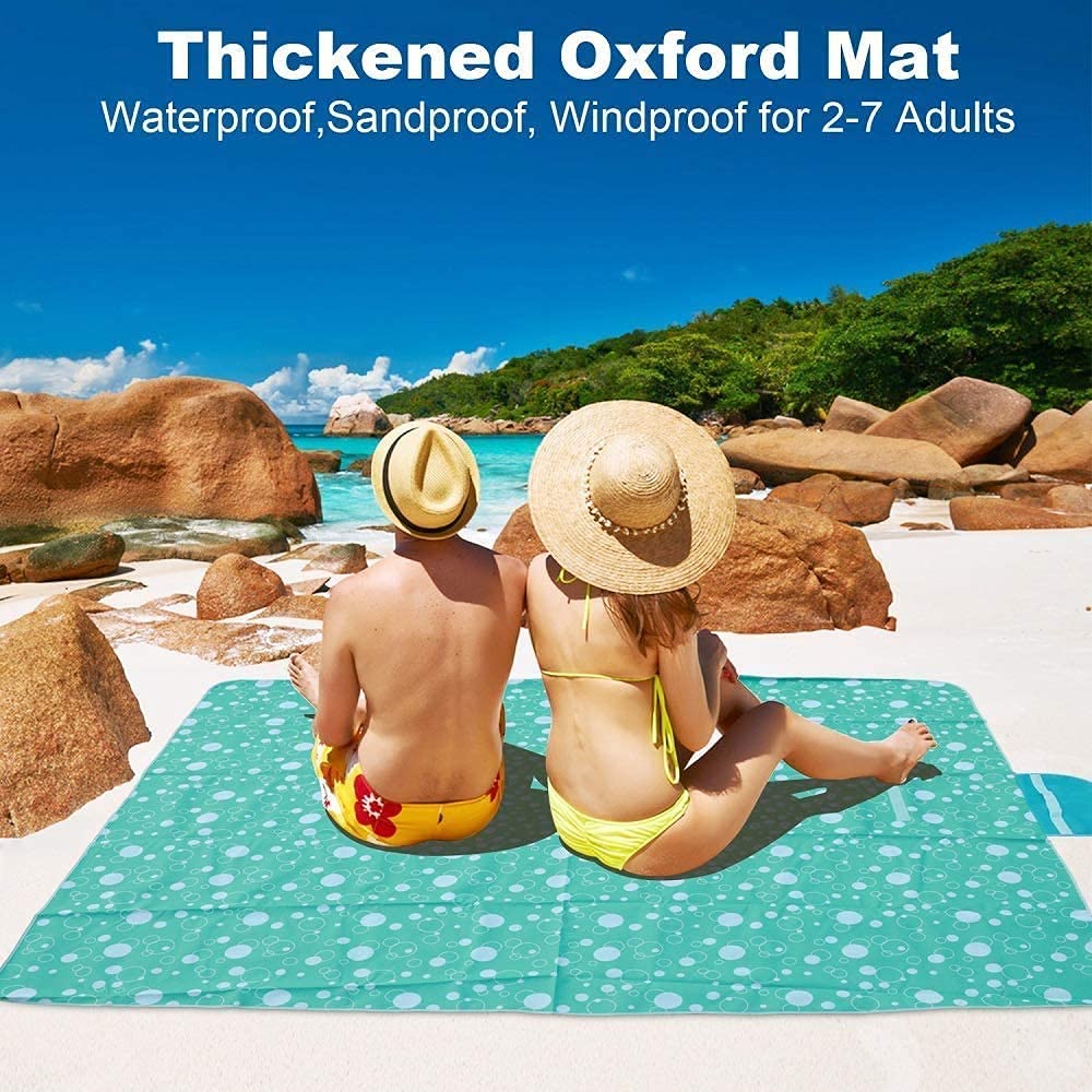 FUMISO Picnic Blanket, 80''x59'' Extra Large Beach Blanket, Waterproof & Sand-Free Mat for 4-6 Adults' Camping, Hiking & Picnics (Blue, Bubble)