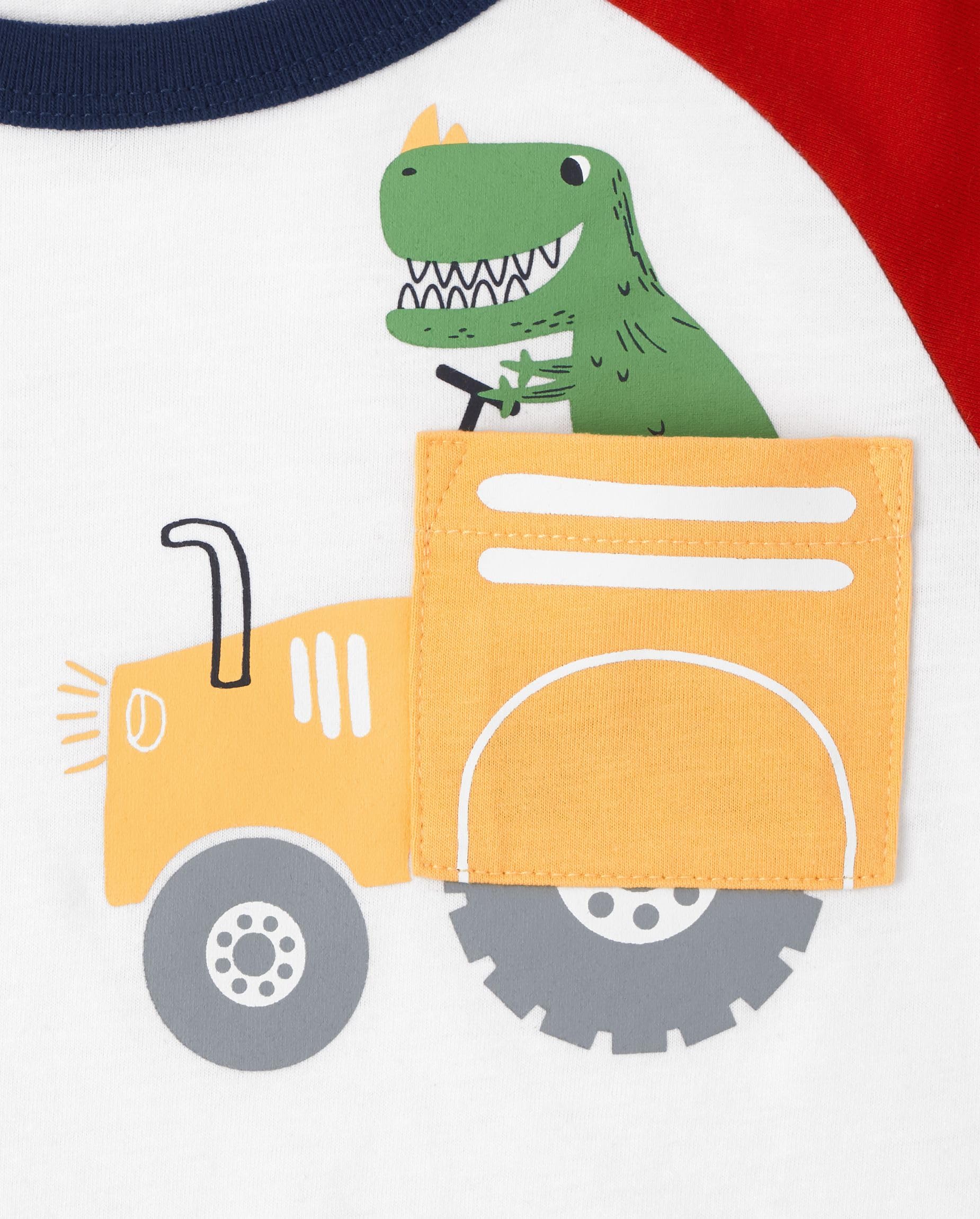 The Children's Place Baby Toddler Boys Short Sleeve Crew Neck Tees, Dino Farmer 4-Pack, 4T
