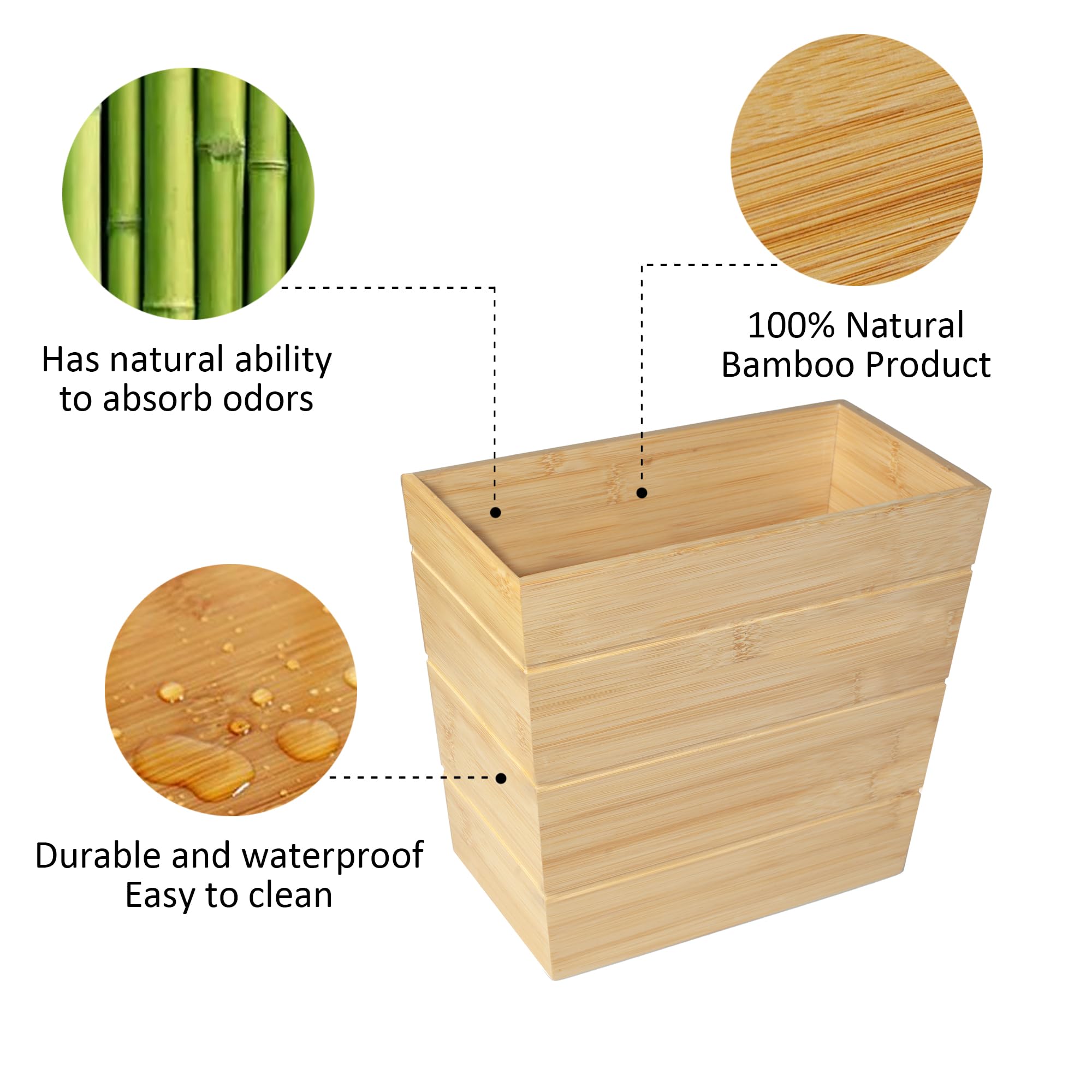 MinBoo Bamboo Waste Basket for Bathroom Trash Can for Bedroom Small Trash Can,Paper Basket for Office Wastebasket Bamboo Decor (10.7" X 9.6" X 5.6")
