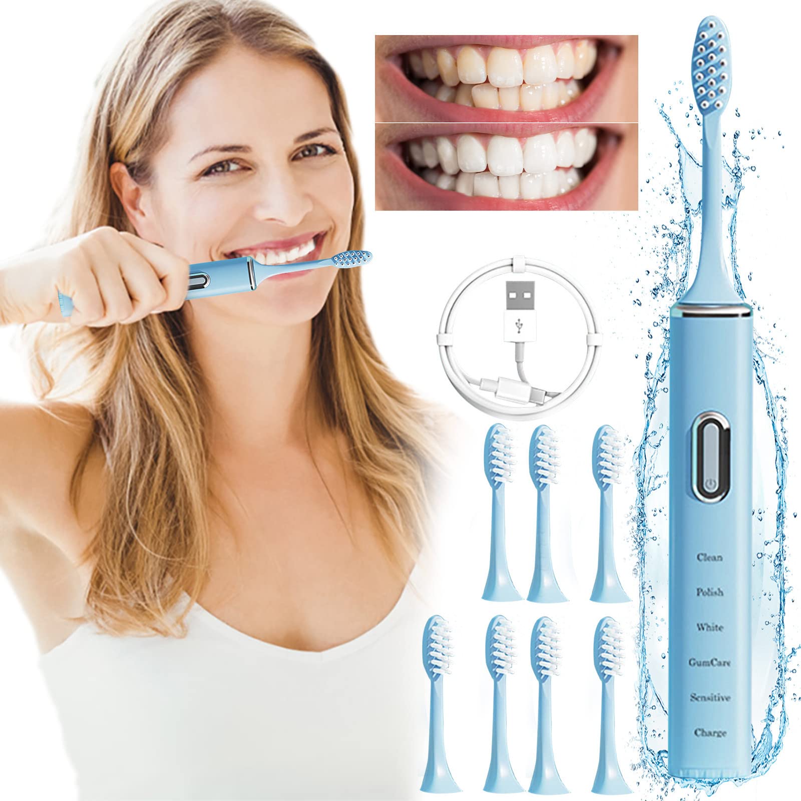 ZITIANY Sonic Electric Toothbrush with 8 Brush Heads, Rechargeable Sonic Electric Toothbrush for Adults with 5 Modes Technology, 5 Hours Fast Charge Lasts up to 180 Days