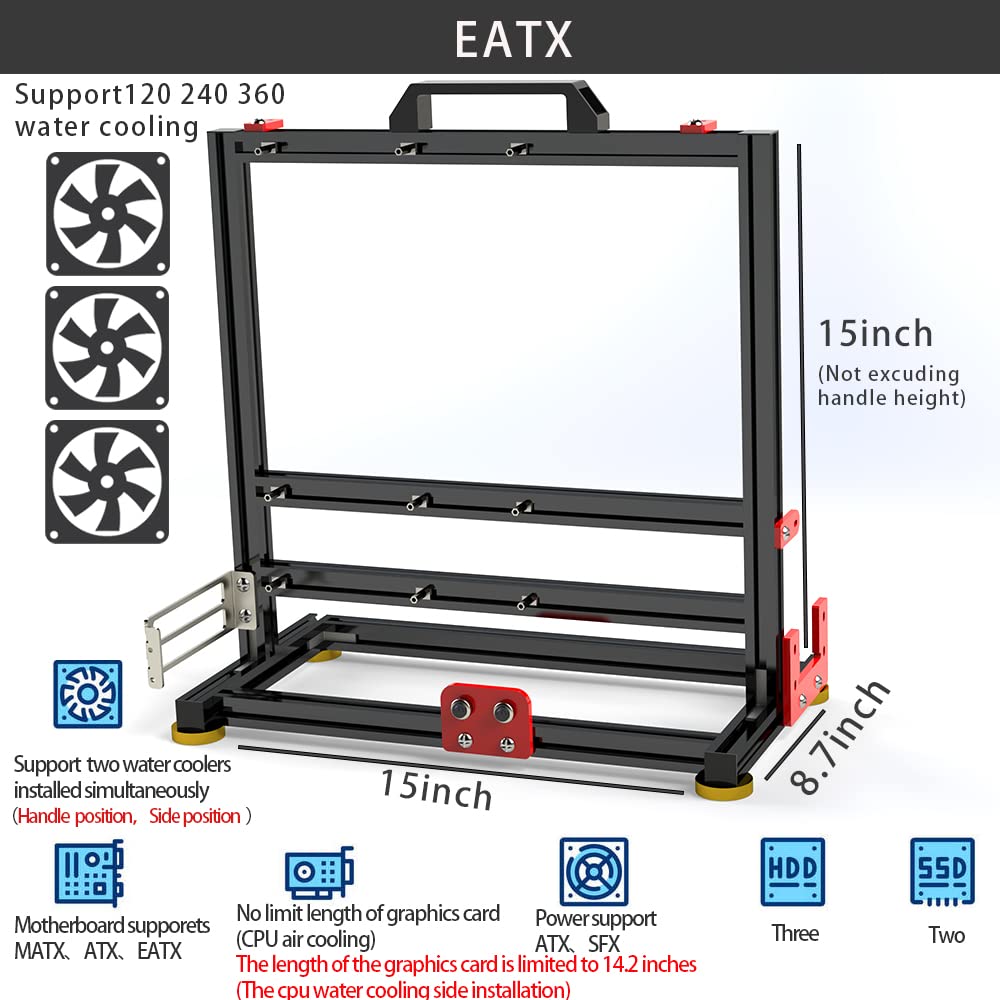 HAIHUANG DIY Computer Motherboard Case Rack, Test Bench Computer Case PC Test Bench,Vertical Overclocking Open Aluminum Frame Chassis Rack, Creative Personality ATX/M-ATX/ITX Open Chassis (EATX)
